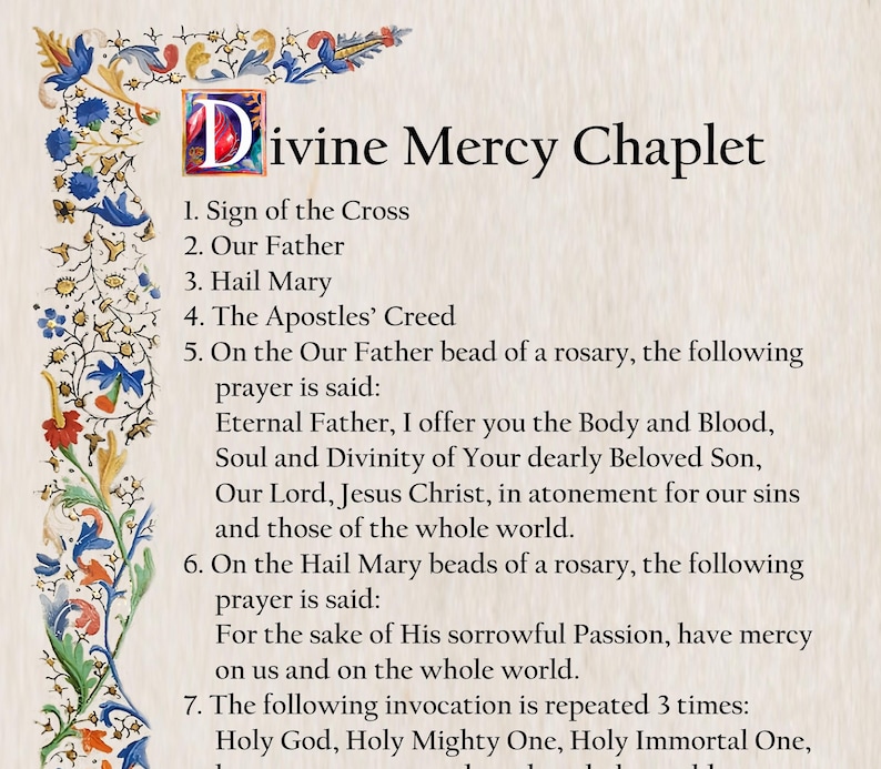 Divine Mercy Chaplet Prayer, Our Father Prayer, Catholic Prayer Card ...