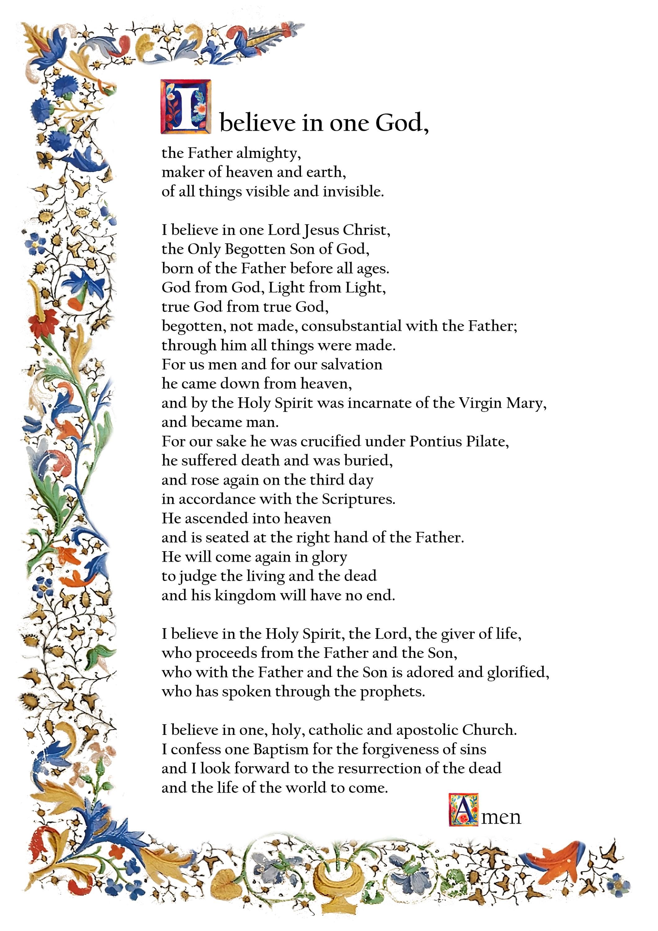 Nicene Creed, Catholic Prayer Card, Printable A4, Christian Decor ...