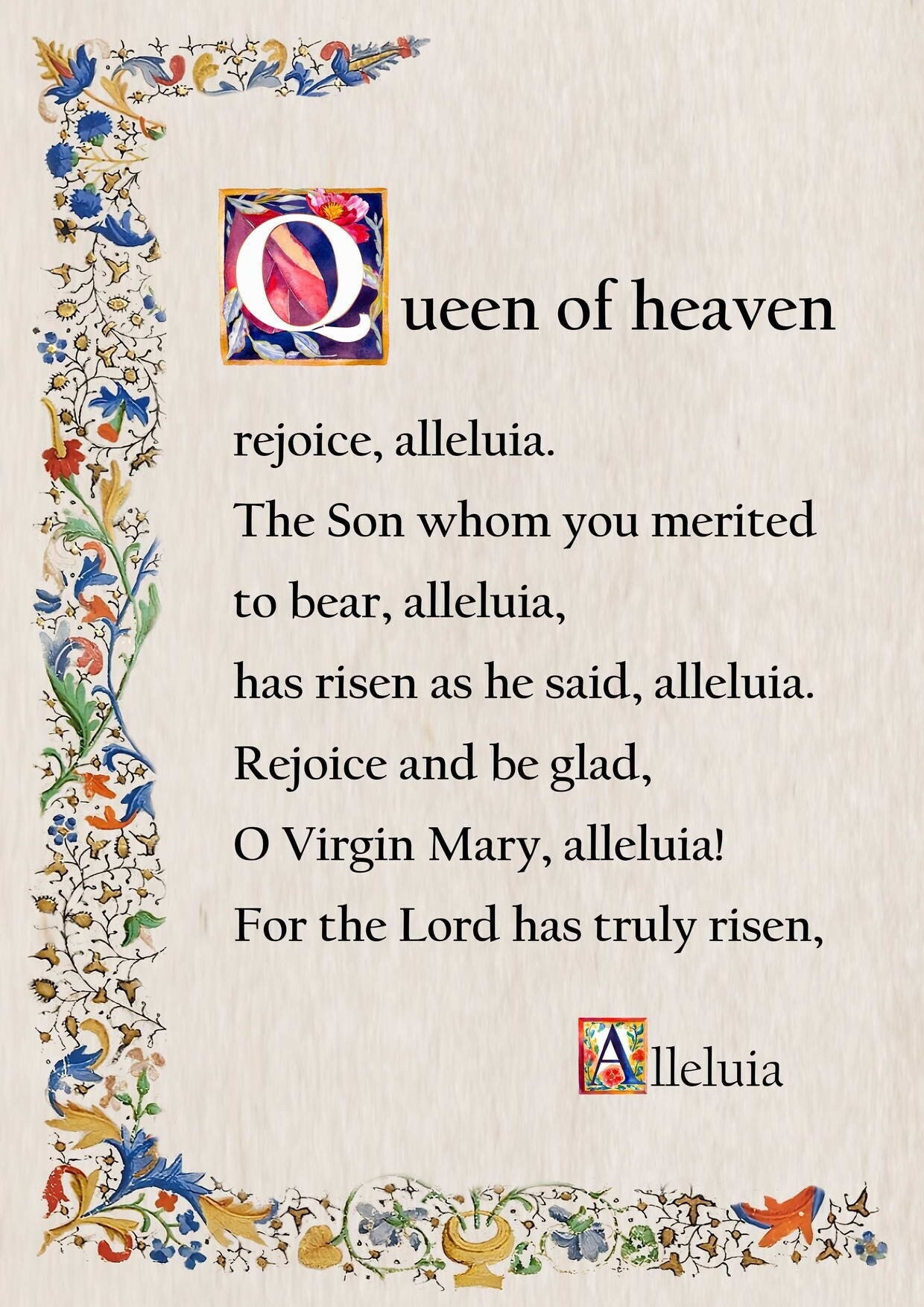 Regina Coeli Prayer, Catholic Prayer Card, Printable A4, Wall Art ...