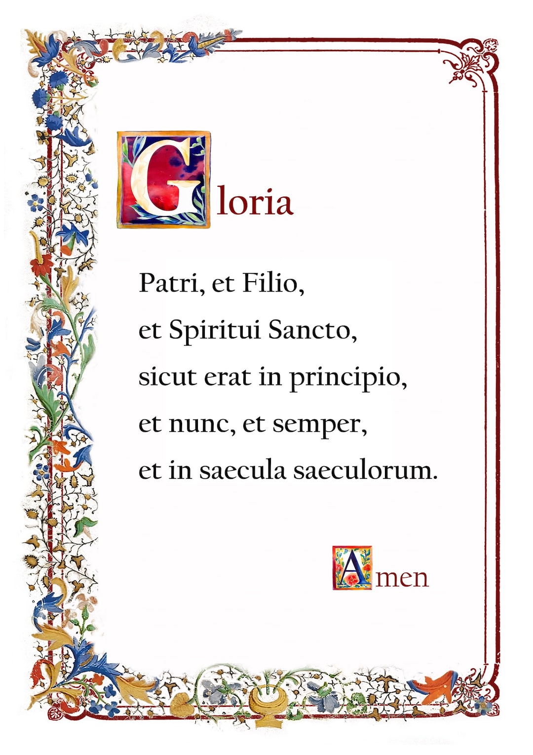 The Glory Be Prayer, Catholic Prayer Card, Printable A4, Christian ...