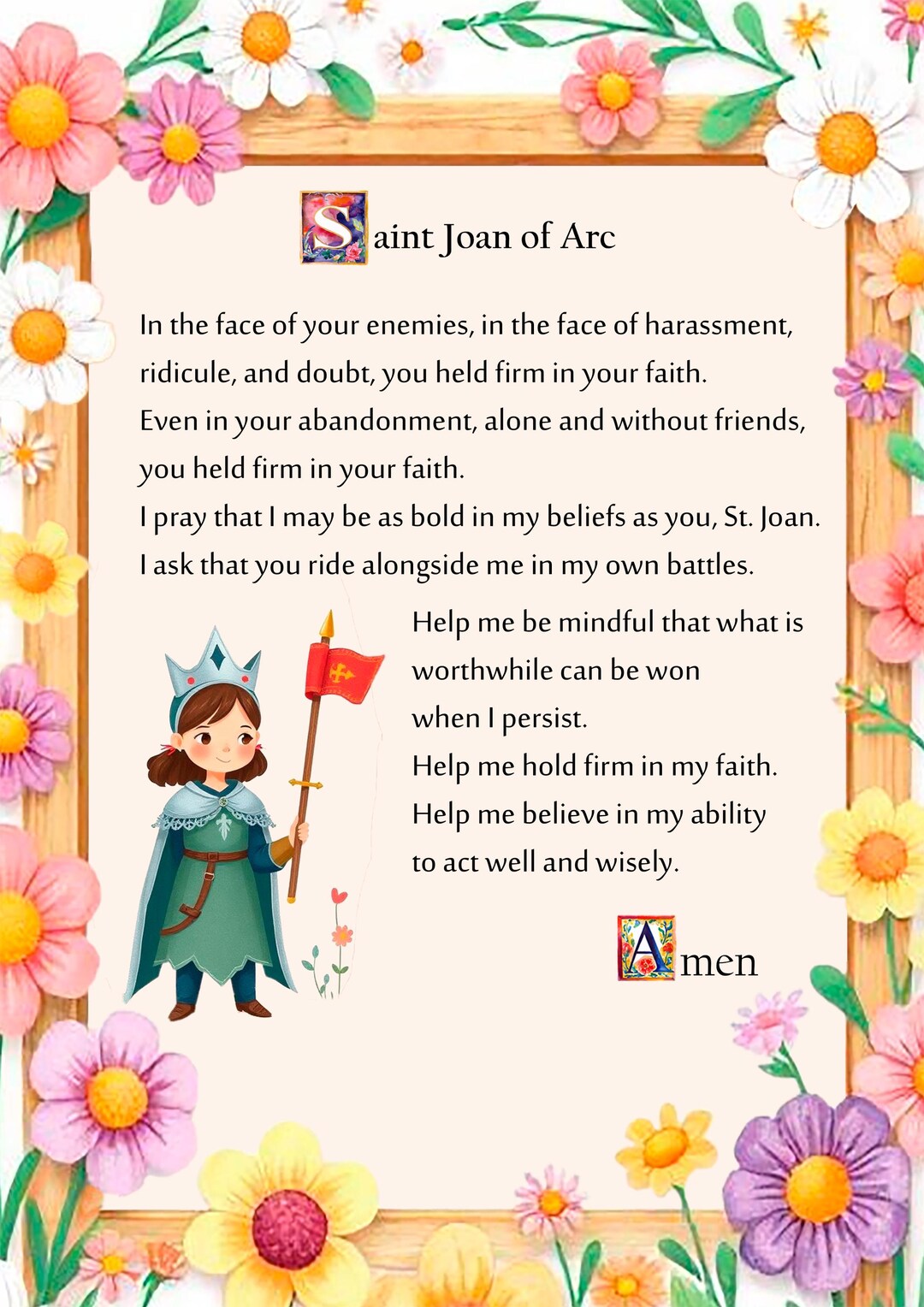 Joan of Arc Prayer, Catholic Prayer Card, Virgin Mary Prayer, Popular ...