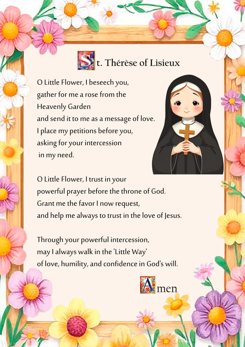 St. Thérèse of Lisieux, Our Father Prayer, Catholic Prayer Card ...