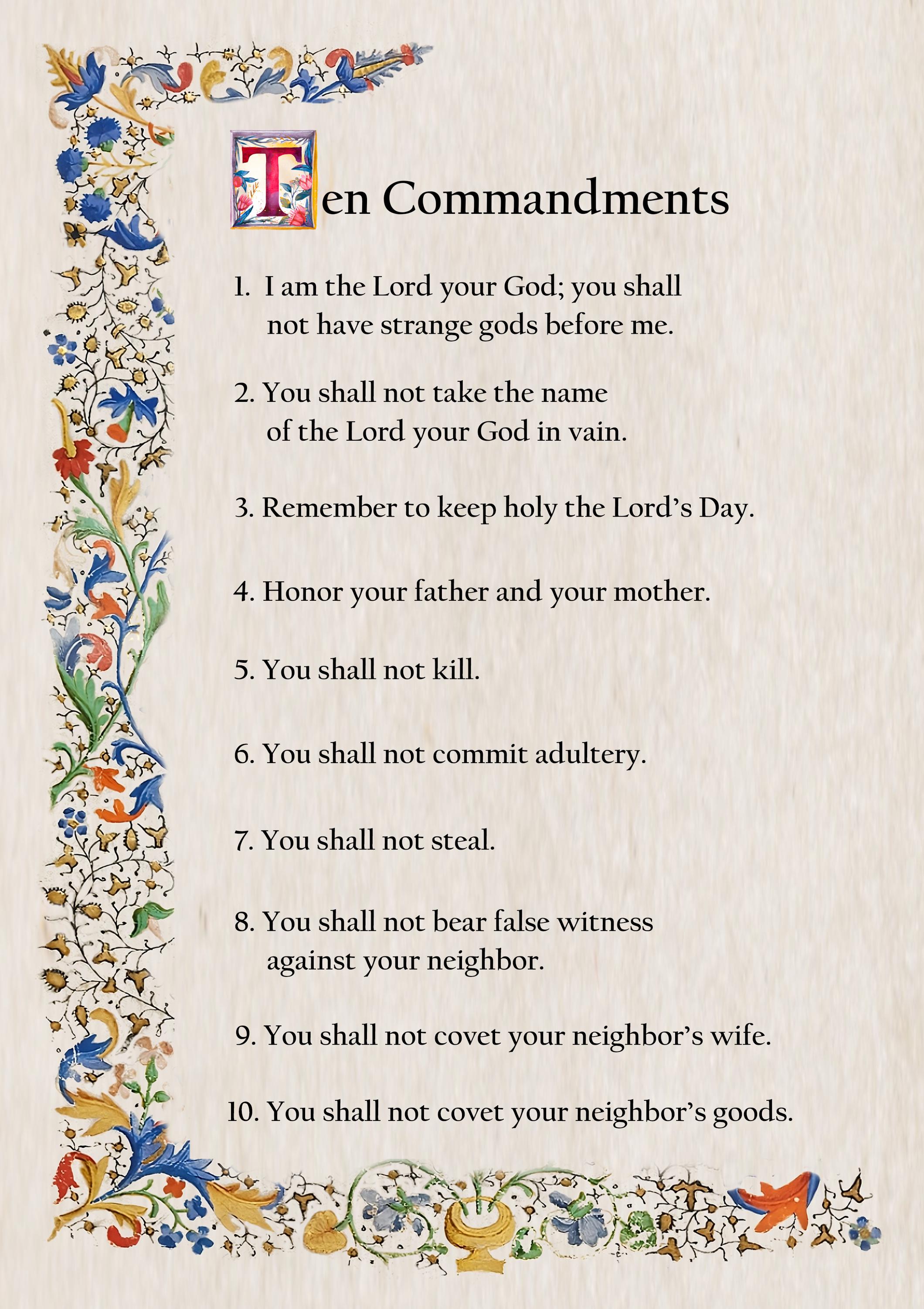 Ten Commandments, Catholic Prayer Card, Printable A4, Wall Art ...