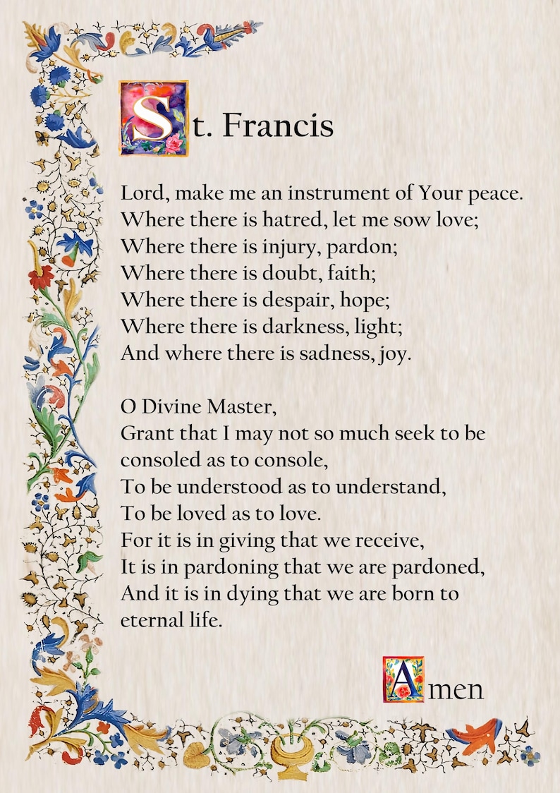 Saint Francis of Assisi, Catholic Prayer Card, Printable A4, Wall Art ...
