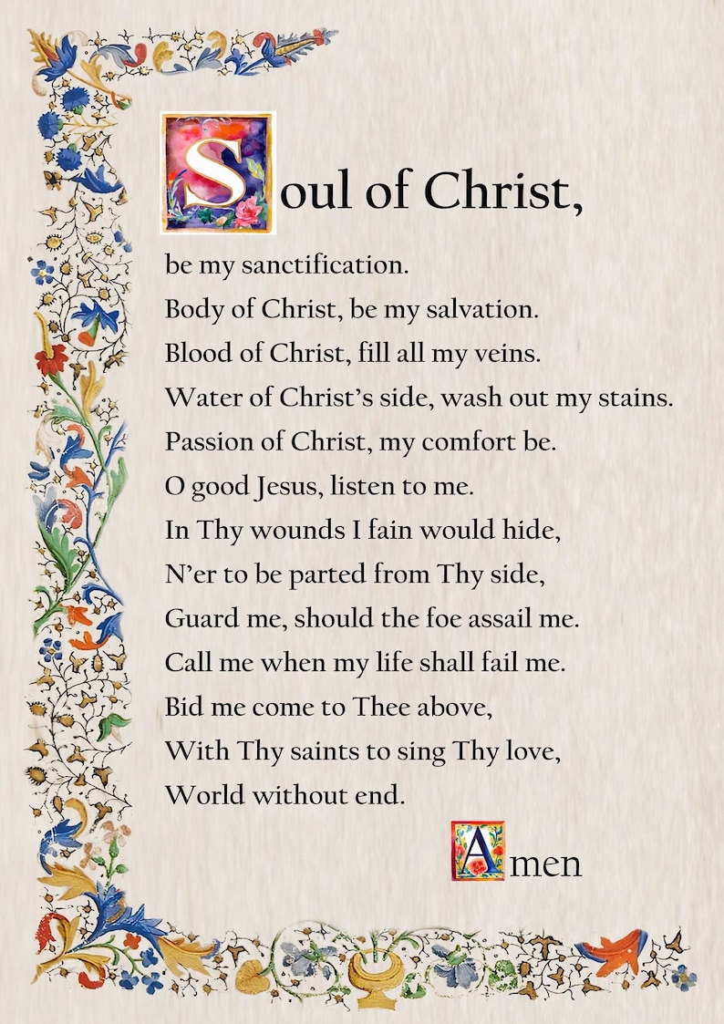 Anima Christi Prayer, Catholic Prayer Card, Printable A4, Wall Art ...