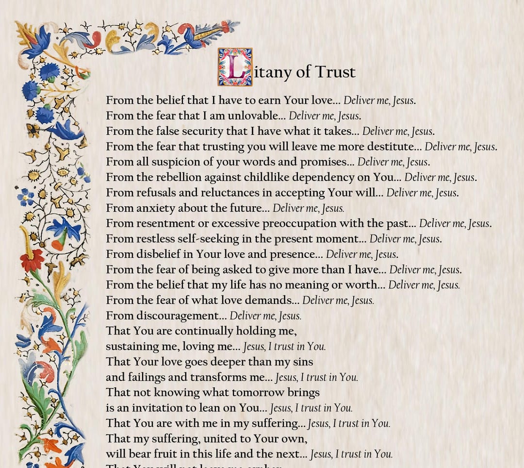 Litany of Trust Prayer, Catholic Prayer Card, Printable A4, Wall Art ...