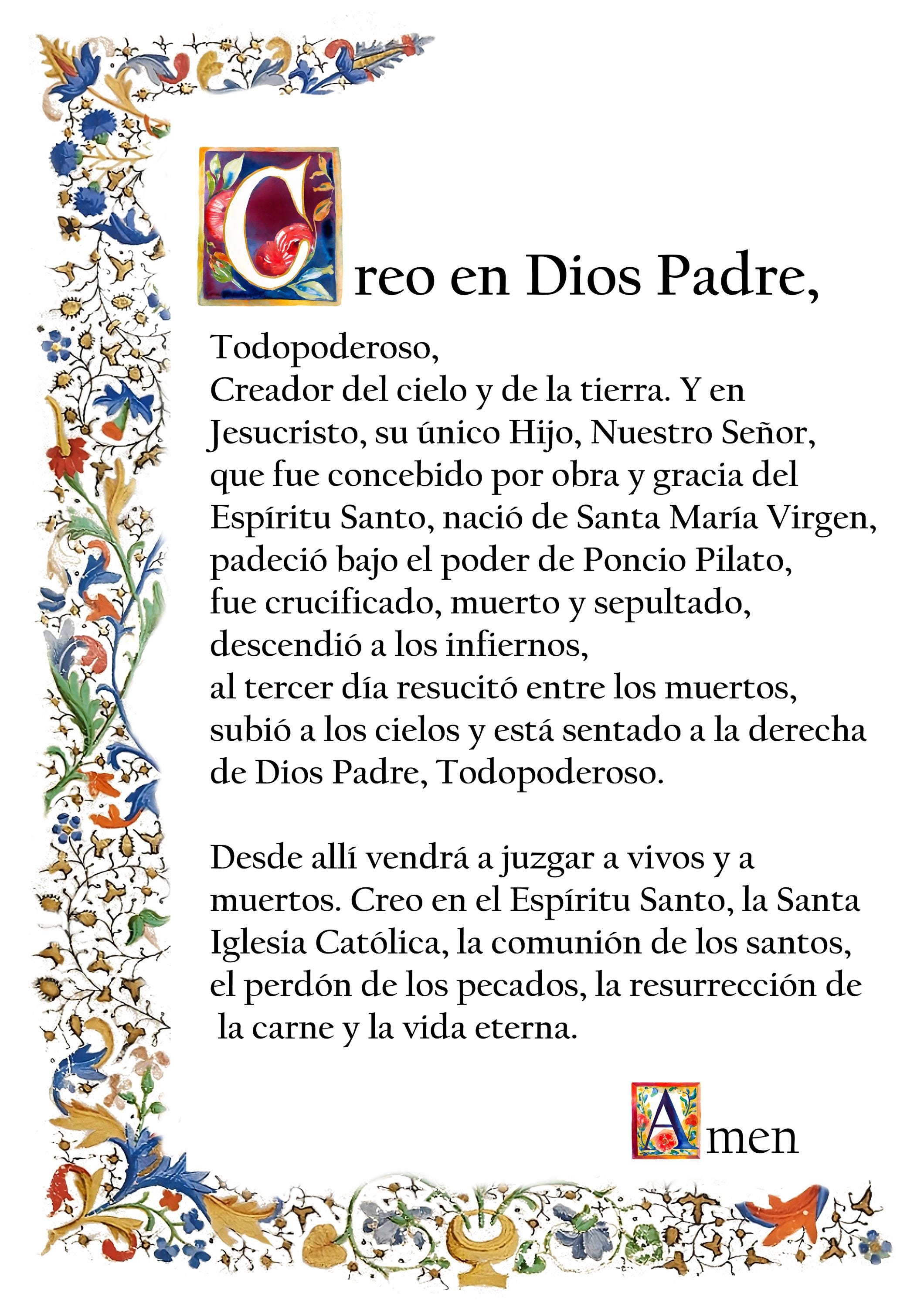 CREED in SPANISH, Catholic Prayer Card, Popular Catholic Prayers ...