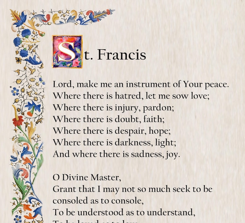 Saint Francis of Assisi, Catholic Prayer Card, Printable A4, Wall Art ...