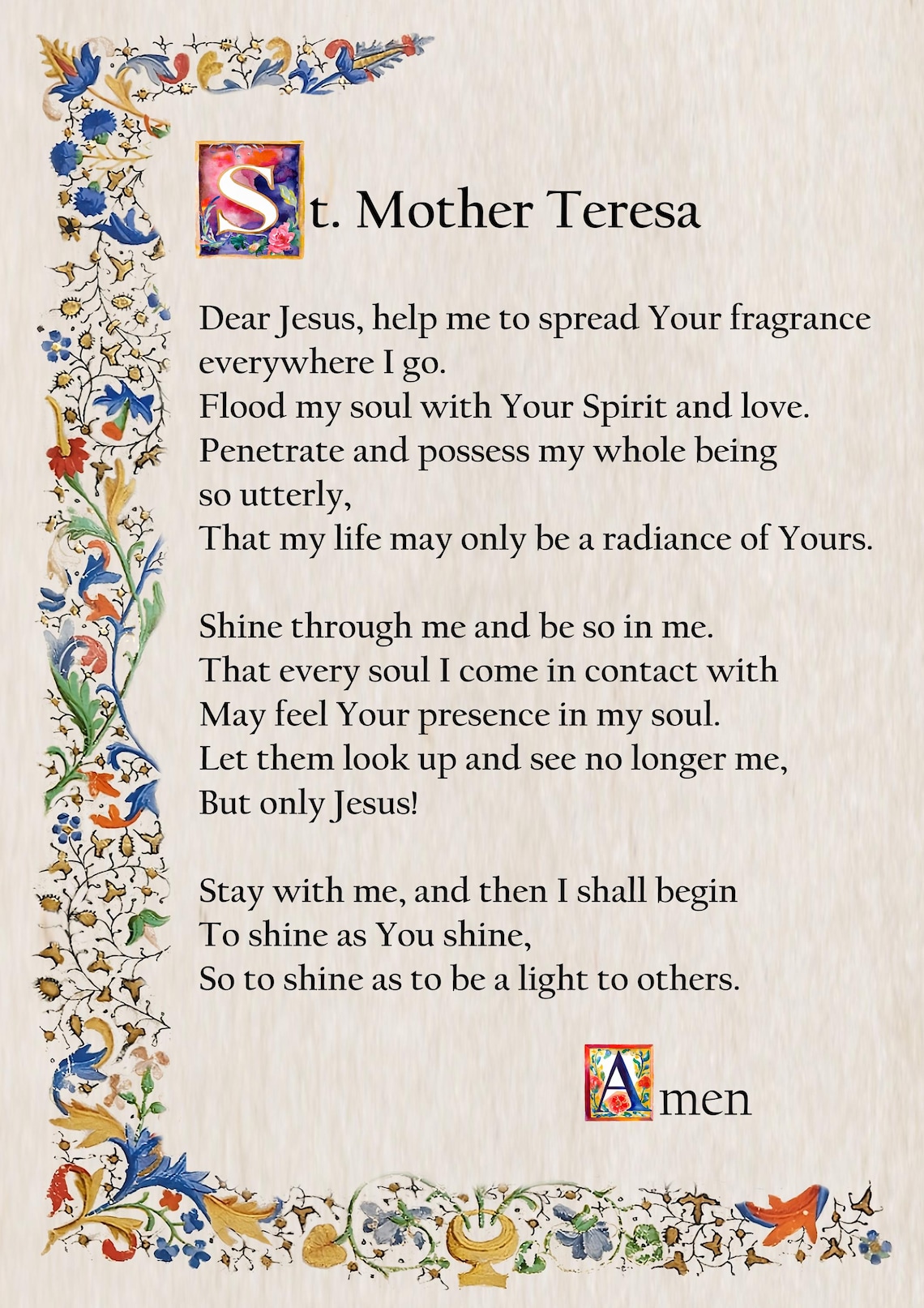 Mother Teresa Prayer Catholic Prayer Card Printable A4 Wall Art