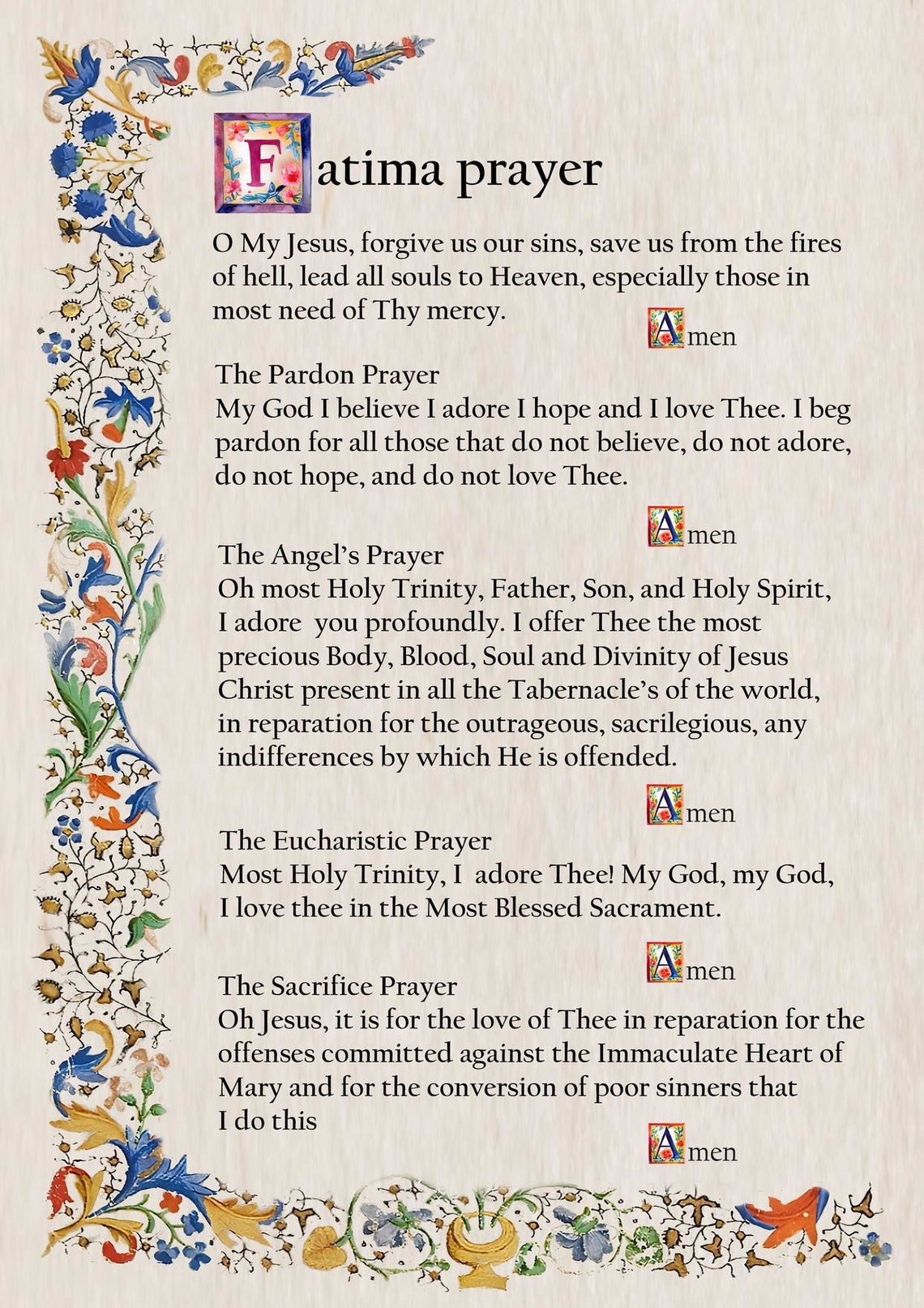 Fatima Prayer, Catholic Prayer Card, Printable A4, Wall Art, Christian ...