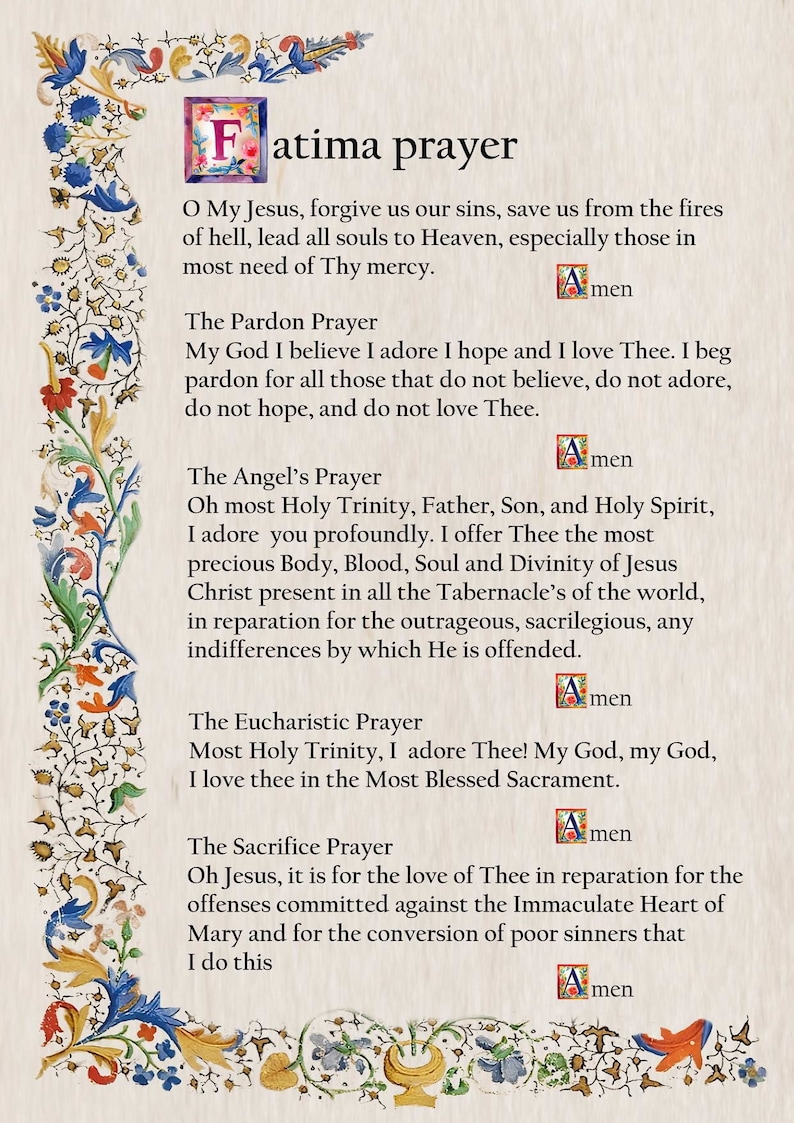 Fatima Prayer, Catholic Prayer Card, Printable A4, Wall Art, Christian ...