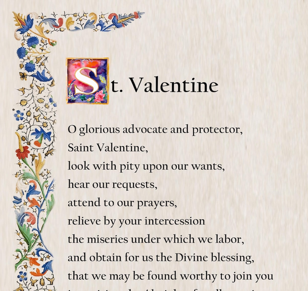 St. Valentine Prayer, Catholic Prayer Card, Printable A4, Christian ...