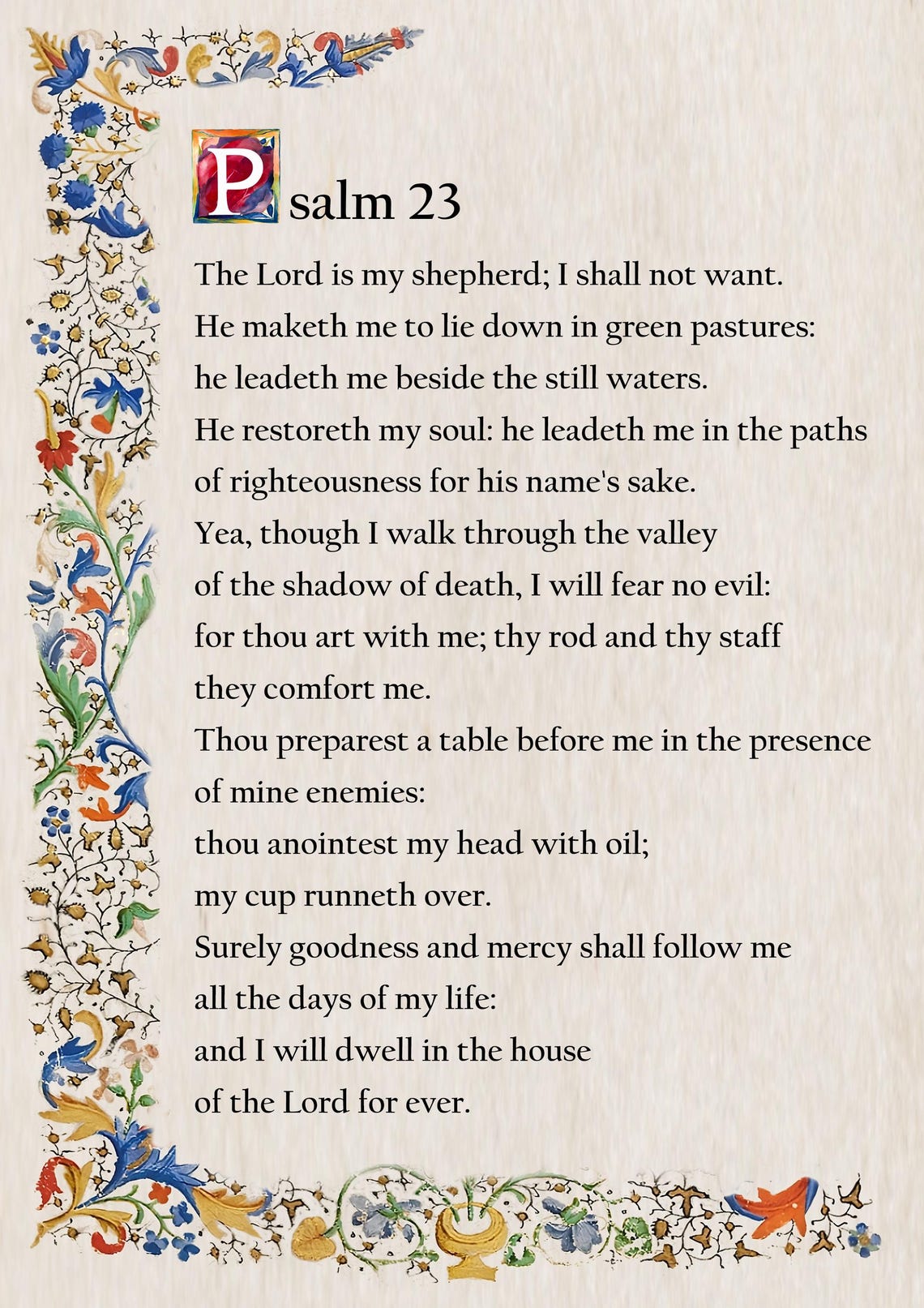 Psalm 23, Bible Verse Catholic Prayer Card, Bible Verse Decor, Popular ...