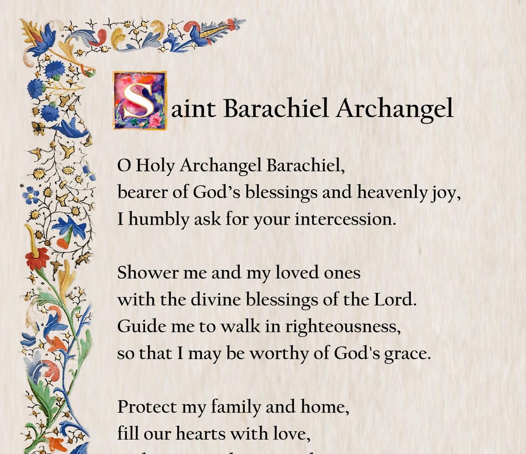 Saint Barachiel Archangel Prayer, Catholic Prayer Card, Printable A4 ...