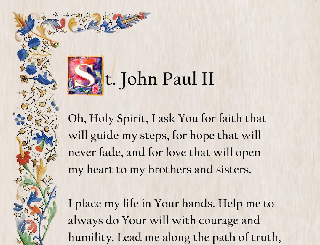 John Paul II Prayer, Catholic Prayer Card, Printable A4, Wall Art ...