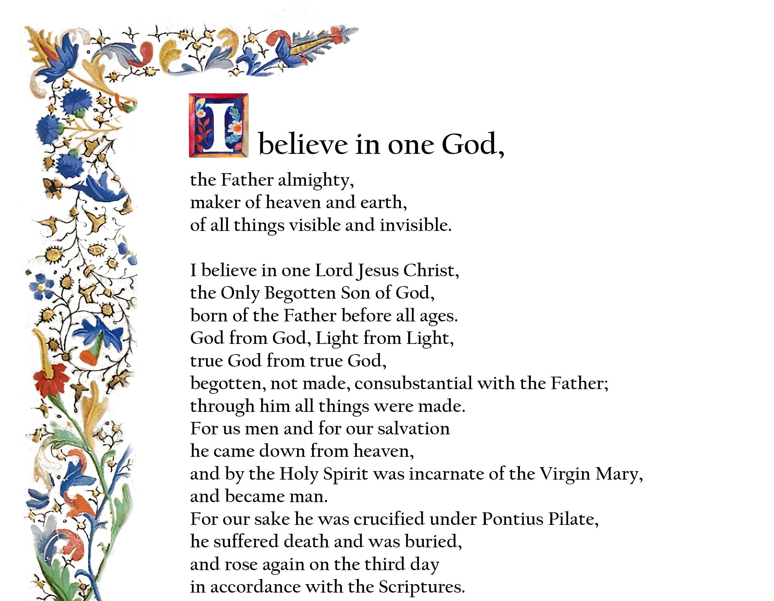 Nicene Creed, Catholic Prayer Card, Printable A4, Christian Decor ...