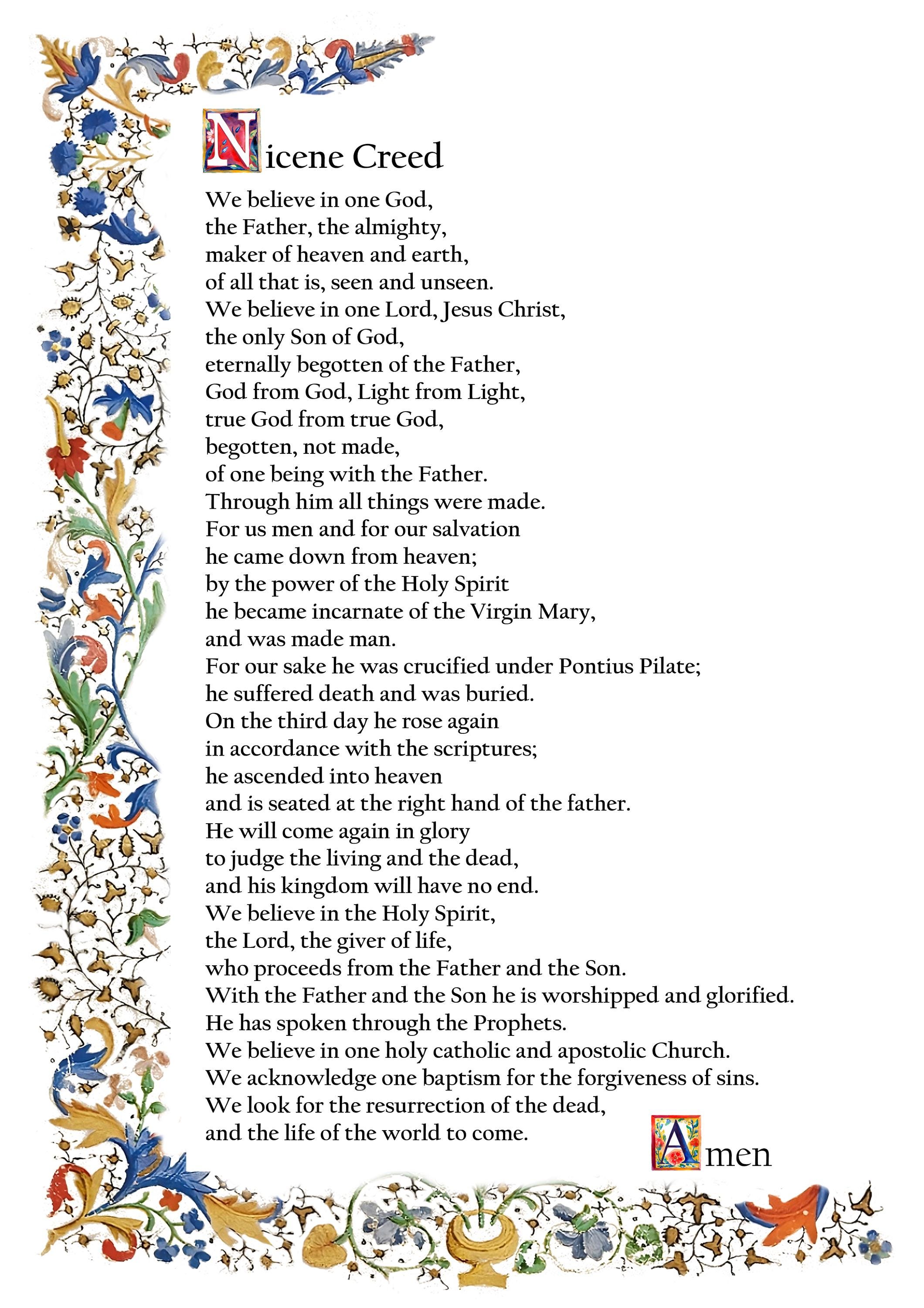 Nicene Creed, Catholic Prayer Card, Printable A4, Christian Decor ...