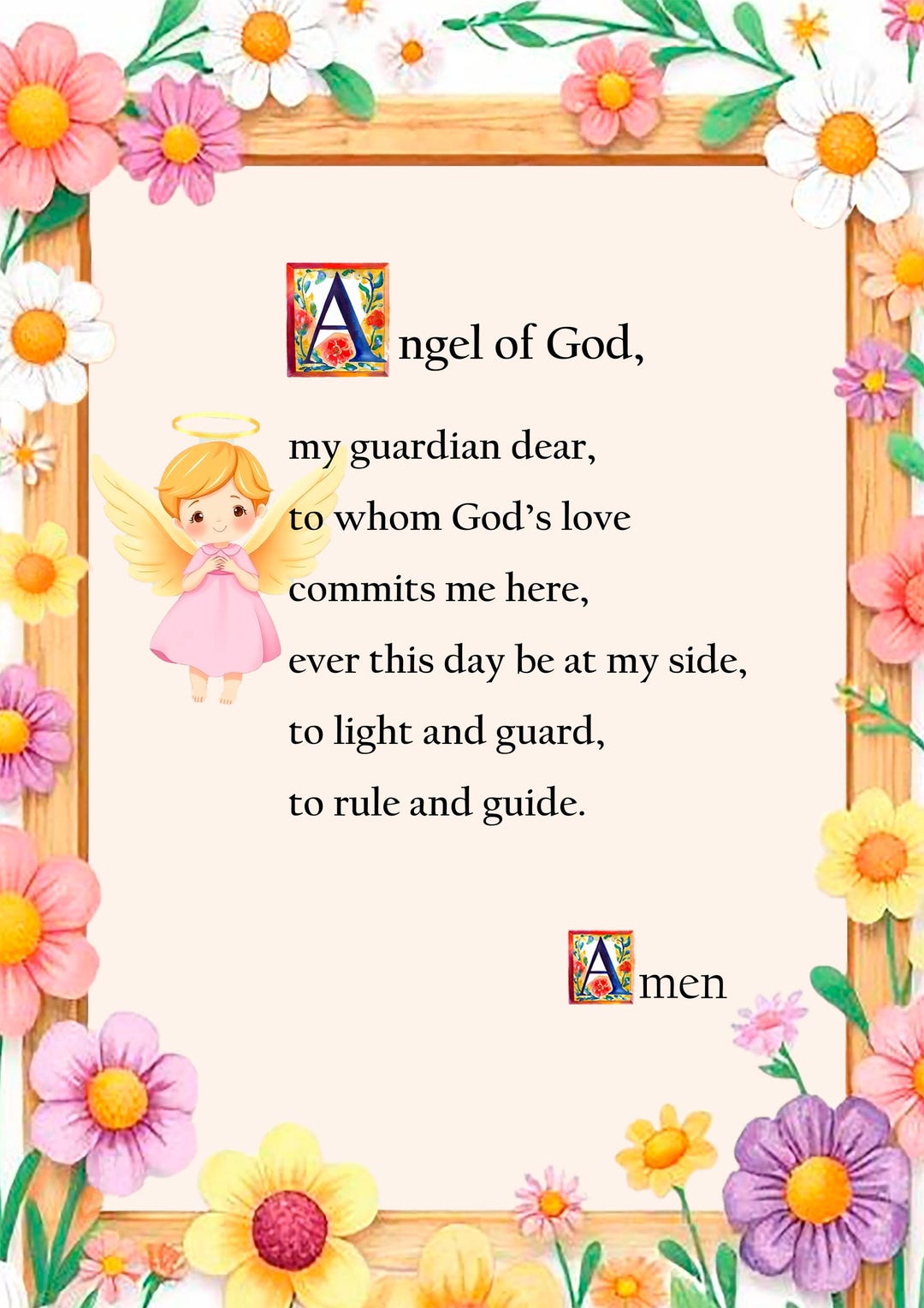 Angel of God Prayer, Catholic Prayer Card, Printable A4, Prayer for ...