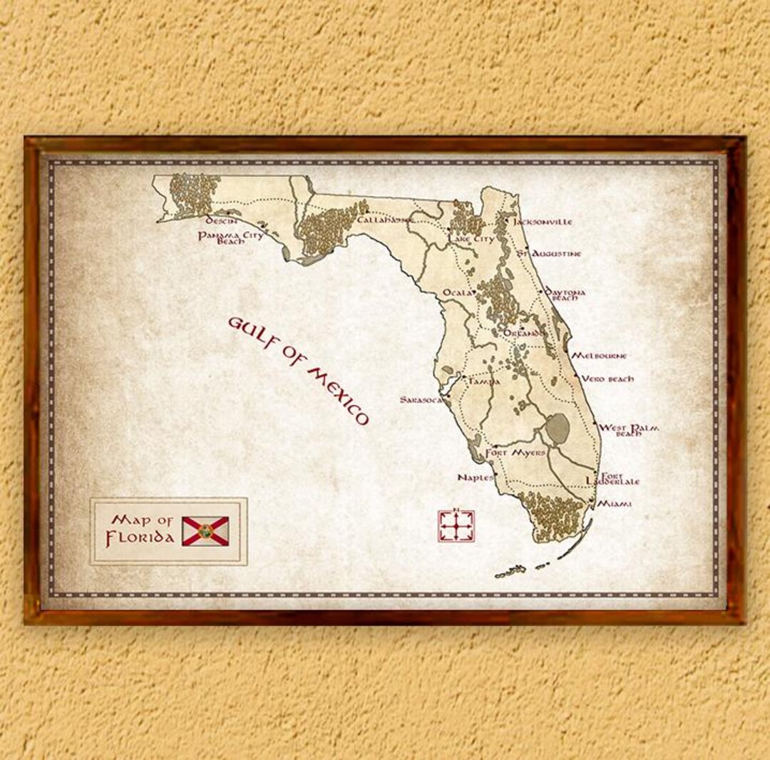 TOLKIEN FLORIDA MAP, Fantasy Florida Map, Map Hand Draw, Vintage ...