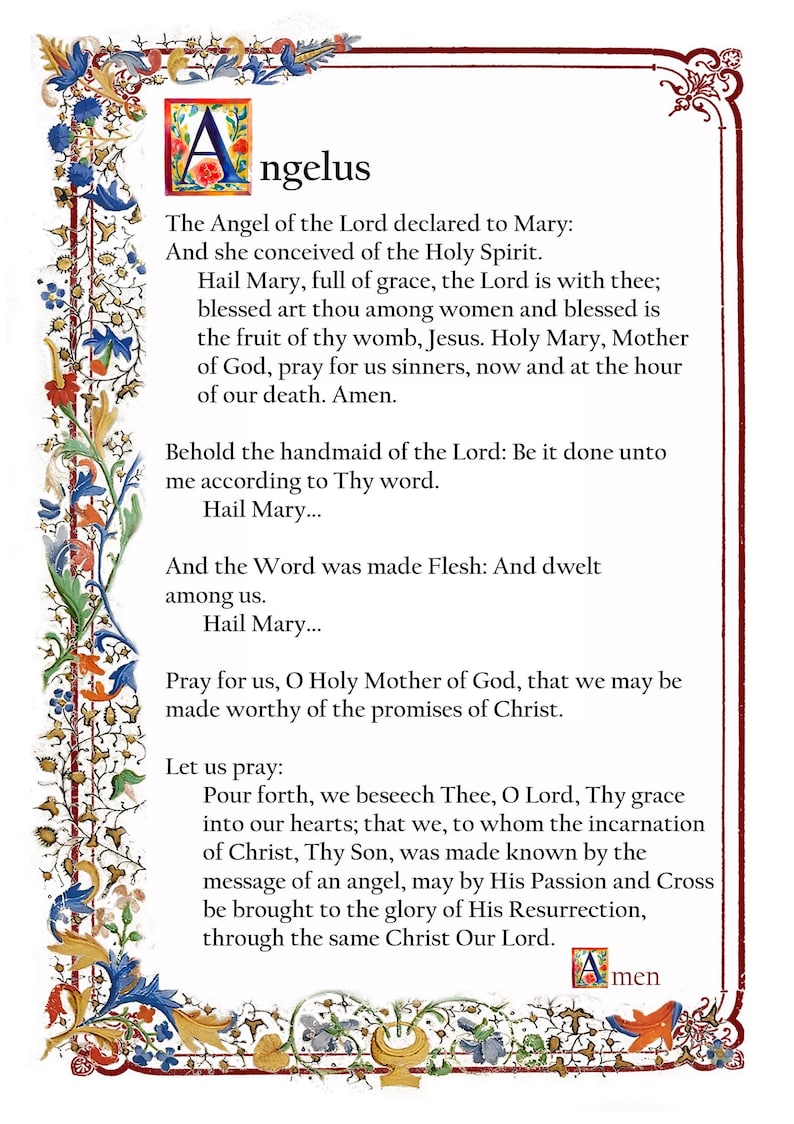 Angelus, Catholic Prayer Card, Printable A4, Wall Art, Christian Decor ...