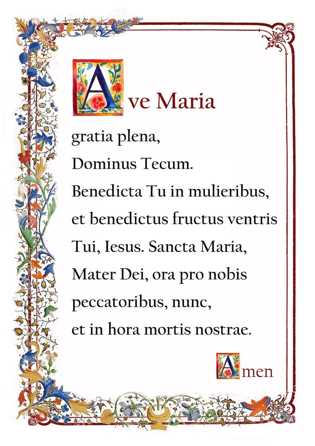 Ave Maria Prayer, Catholic Prayer Card, Printable A4, Wall Art ...