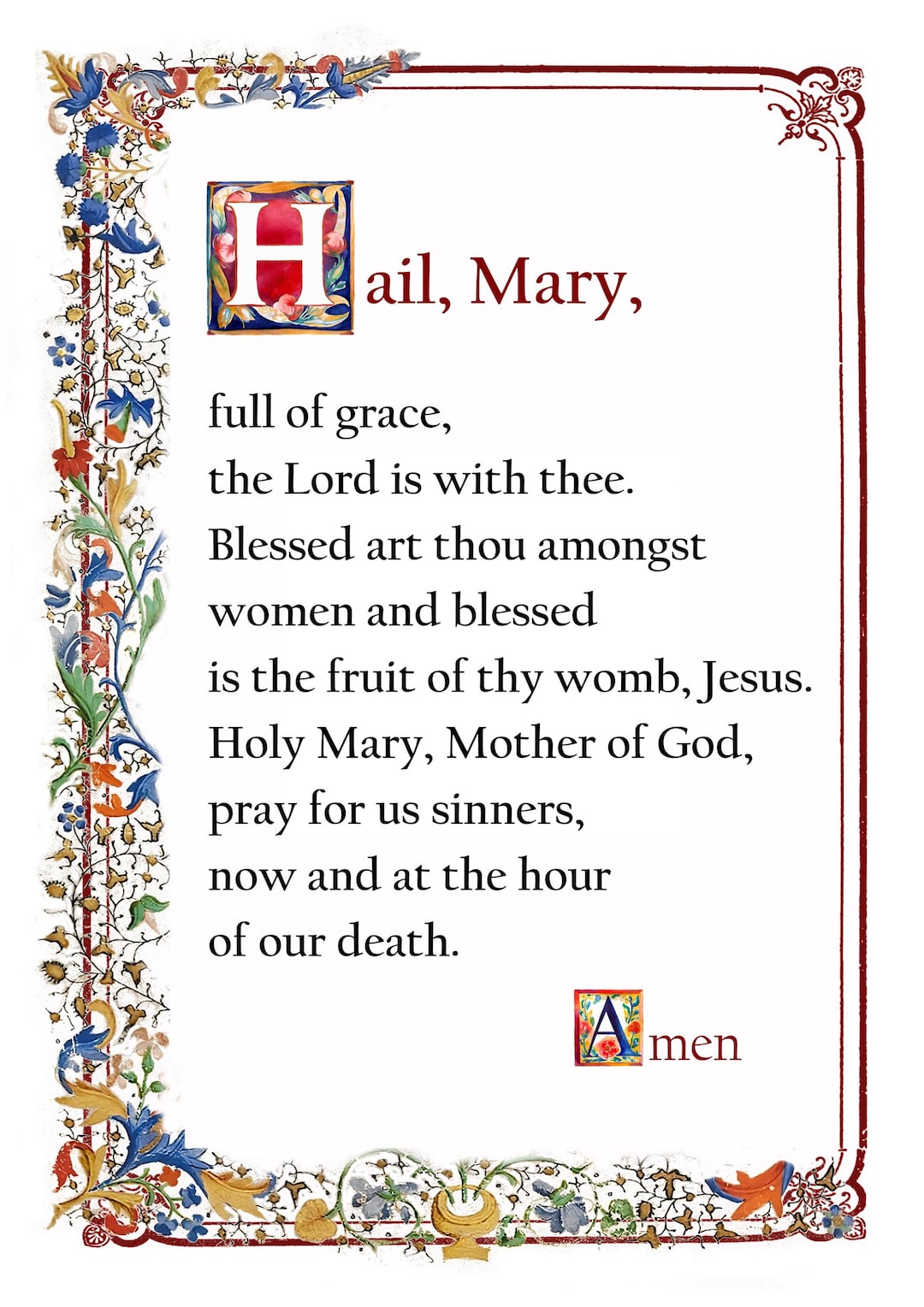 Hail Holy Prayer, Catholic Prayer Card, Printable A4, Wall Art ...