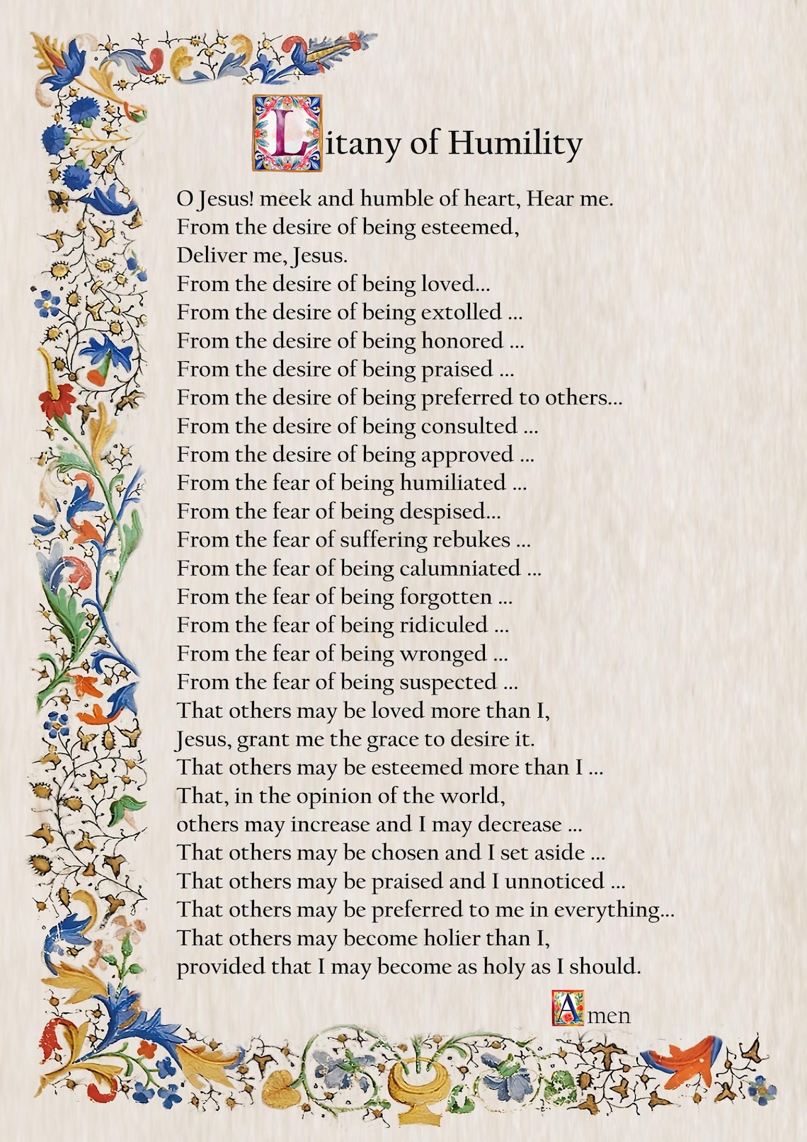Litany of Humility Prayer, Catholic Prayer Card, Printable A4, Wall Art ...