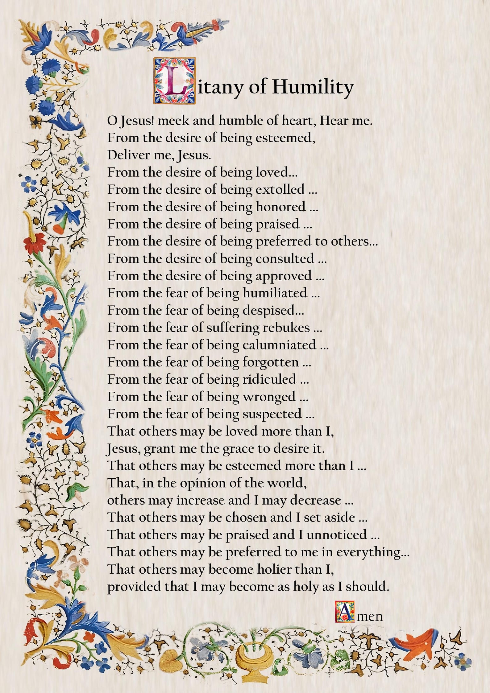 Litany of Humility Prayer, Catholic Prayer Card, Printable A4, Wall Art ...