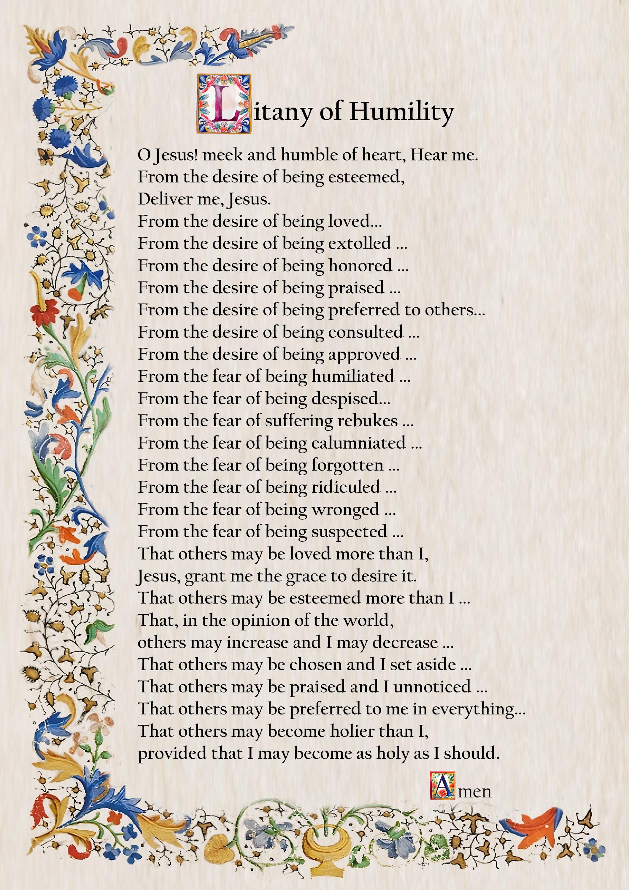 Litany of Humility Prayer, Catholic Prayer Card, Printable A4, Wall Art ...