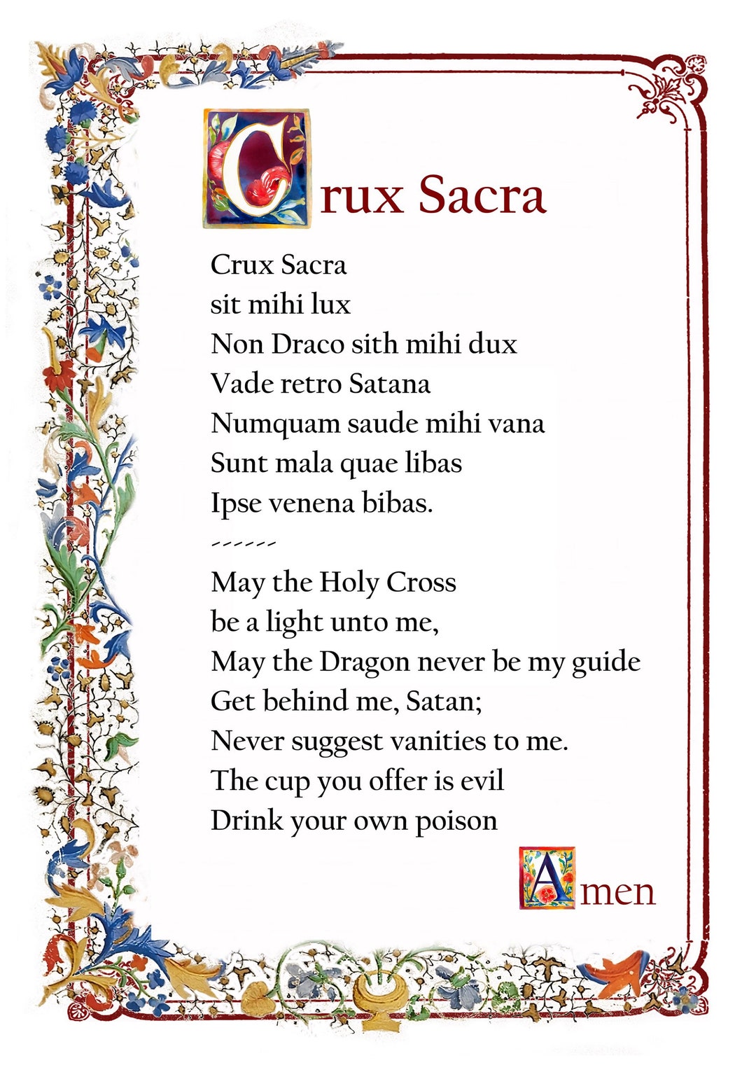 Crux Sacra, Catholic Prayer Card, Printable A4, Wall Art, Christian ...