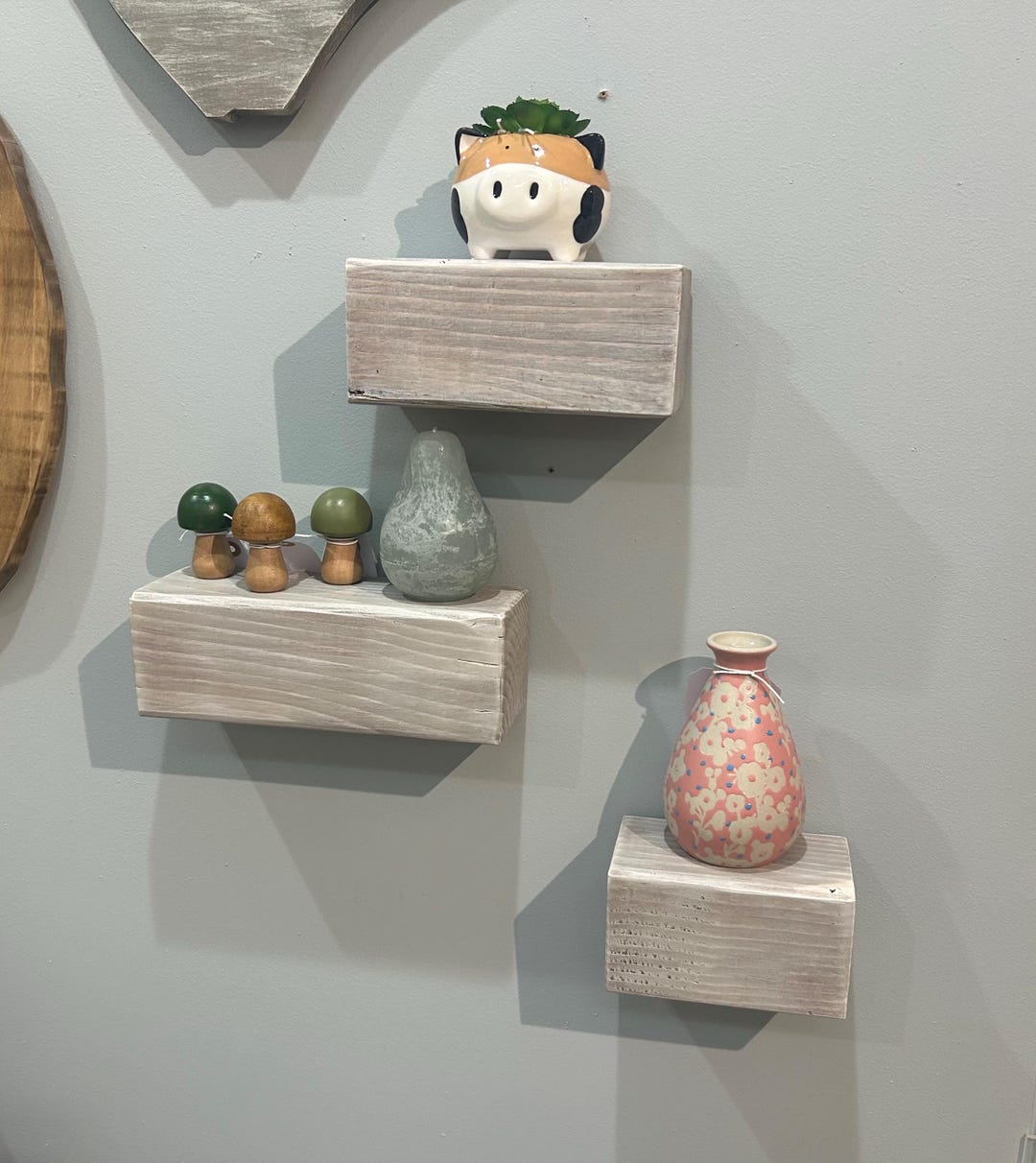 Thick Floating Shelves - Three Tiered - Wooden Floating Shelf Blocks ...