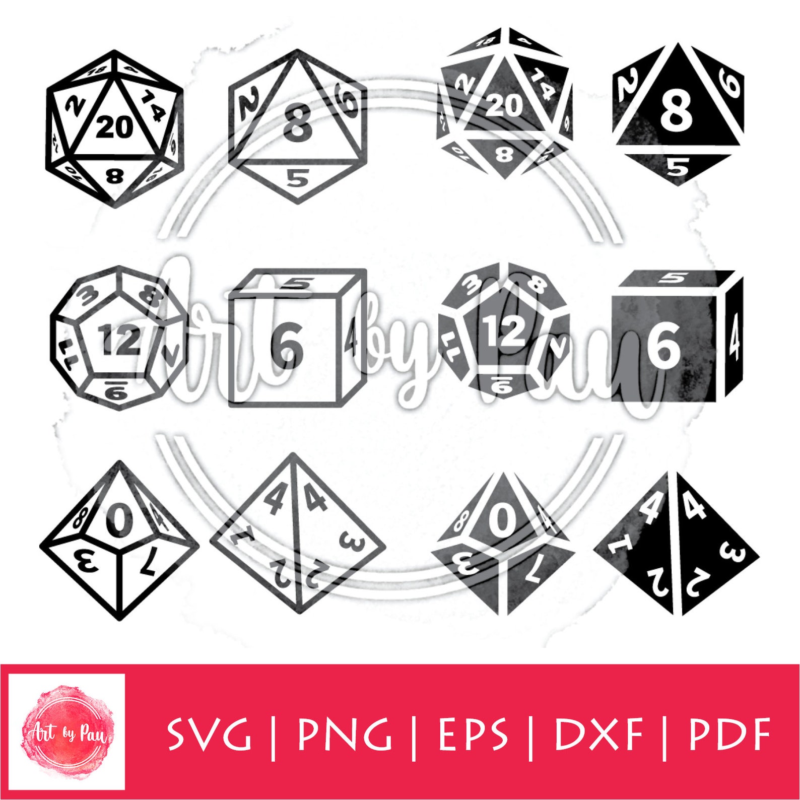 D&D Dice Set SVG PNG pdf dxf Polyhedral Dice Bundle cut file | Etsy