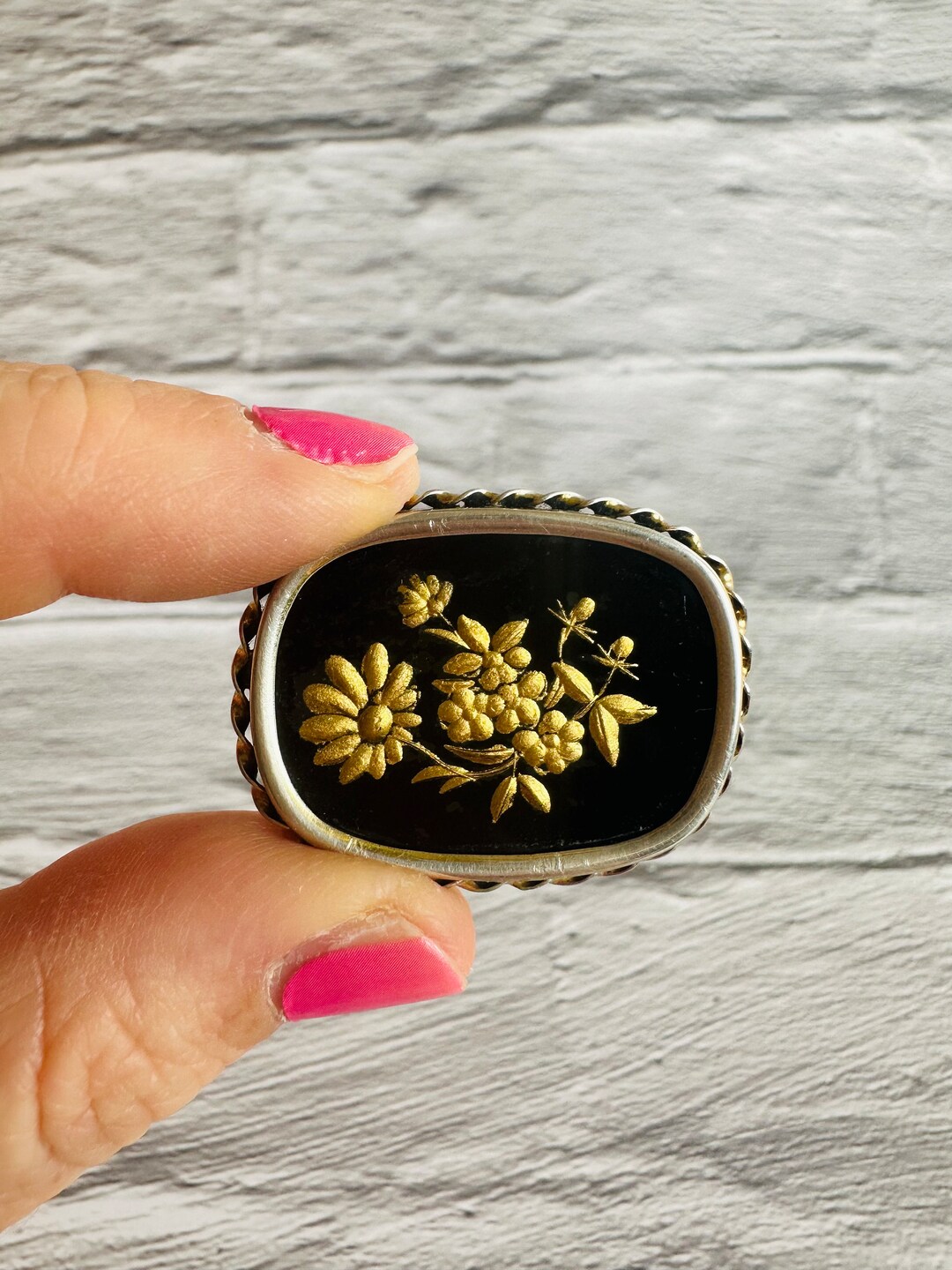 Vintage, European Victorian Reverse Painted Intaglio Brooch, Marked and ...