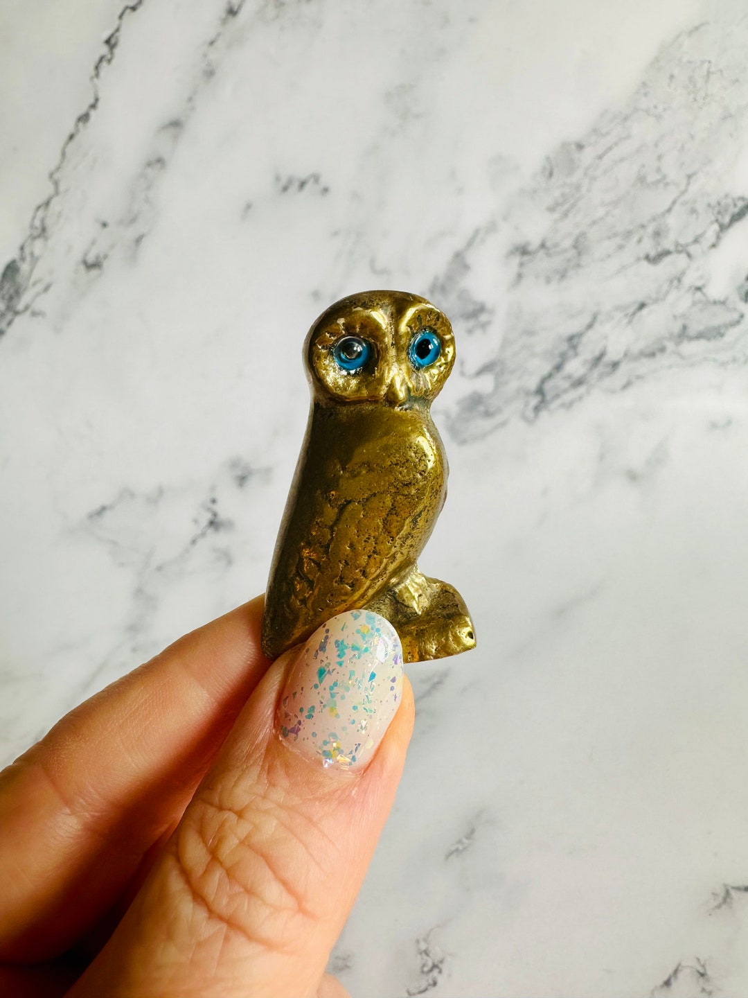 Vintage Solid Brass Greek owl of Athena AOE With Blue Enamel Eyes Mini ...
