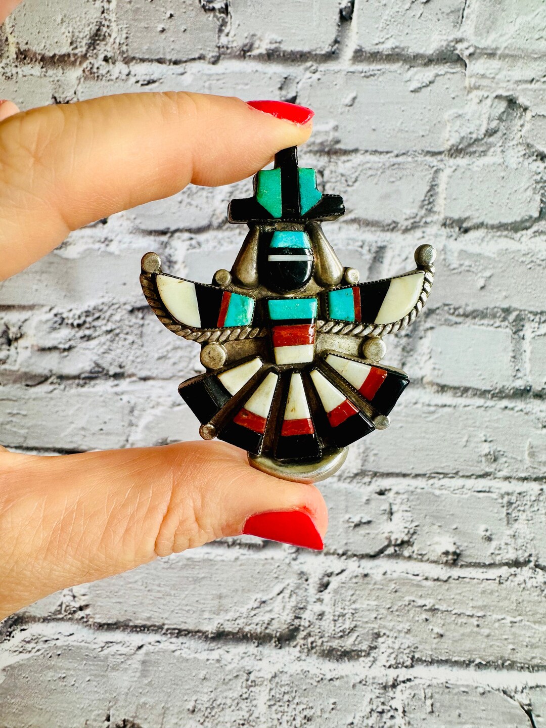 Vintage Midcentury Zuni Eagle Dancer Kachina Brooch or Pin Zuni Pueblo ...