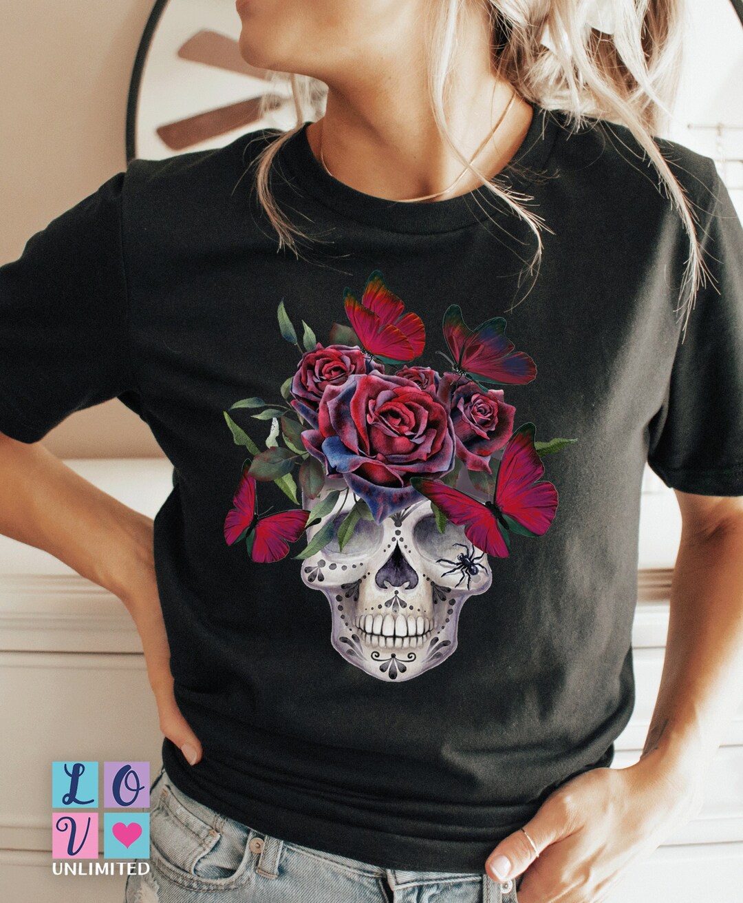 Dark Red Roses Skull Shirt Woman Halloween Dark Aesthetic - Etsy