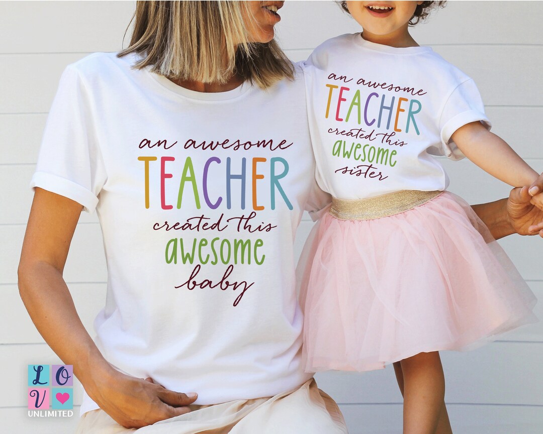 Custom Teacher Pregnancy Baby Announcement Shirt, New Mommy and Kid ...