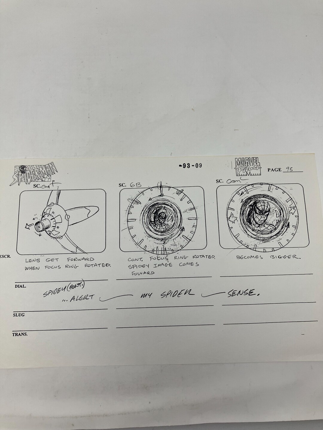Spider Man 1994 Storyboard Production Copy Page Marvel Films Spider ...