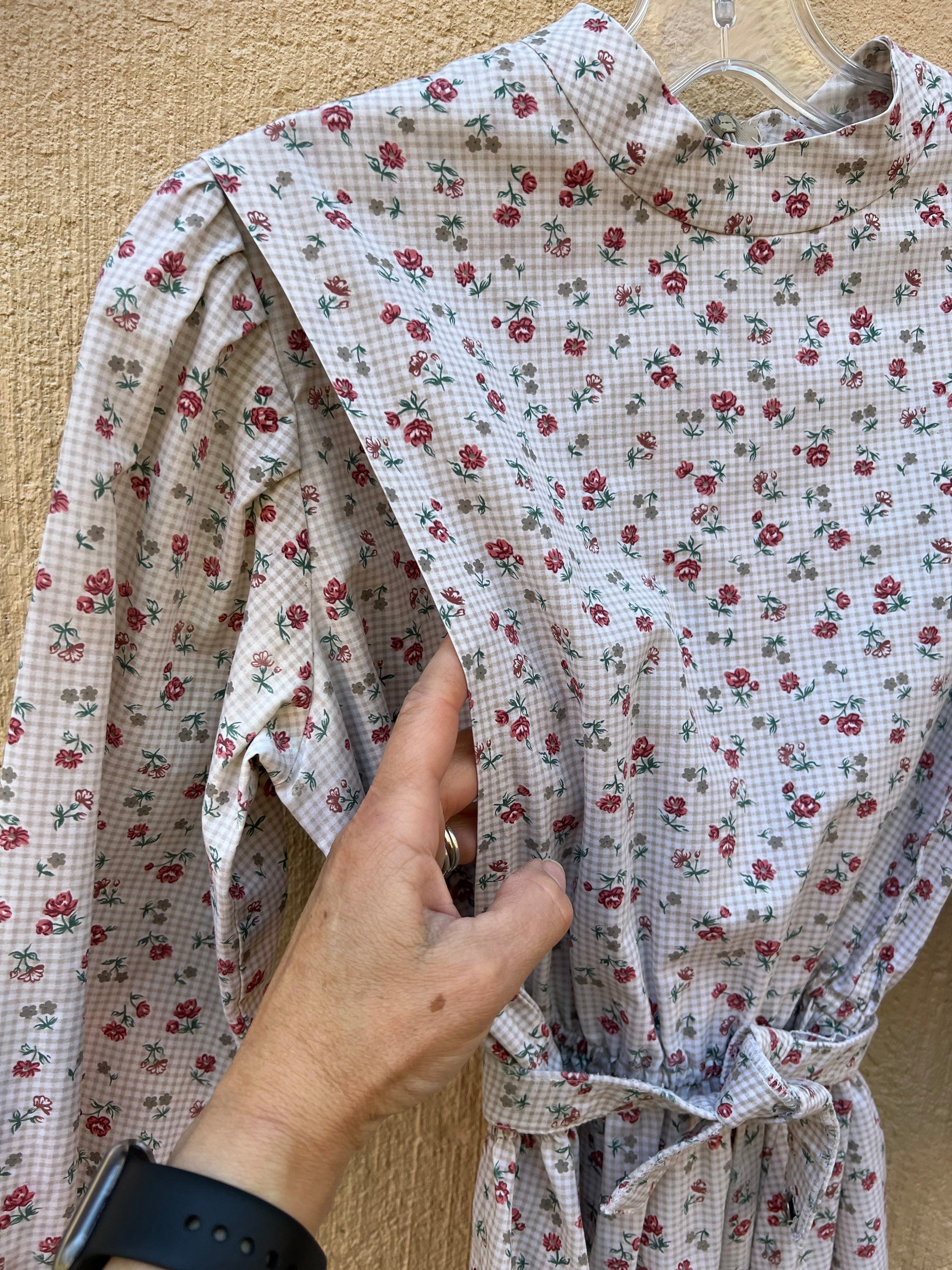 Handmade Modest Mennonite Dress Red Gingham Floral Fabric - Etsy
