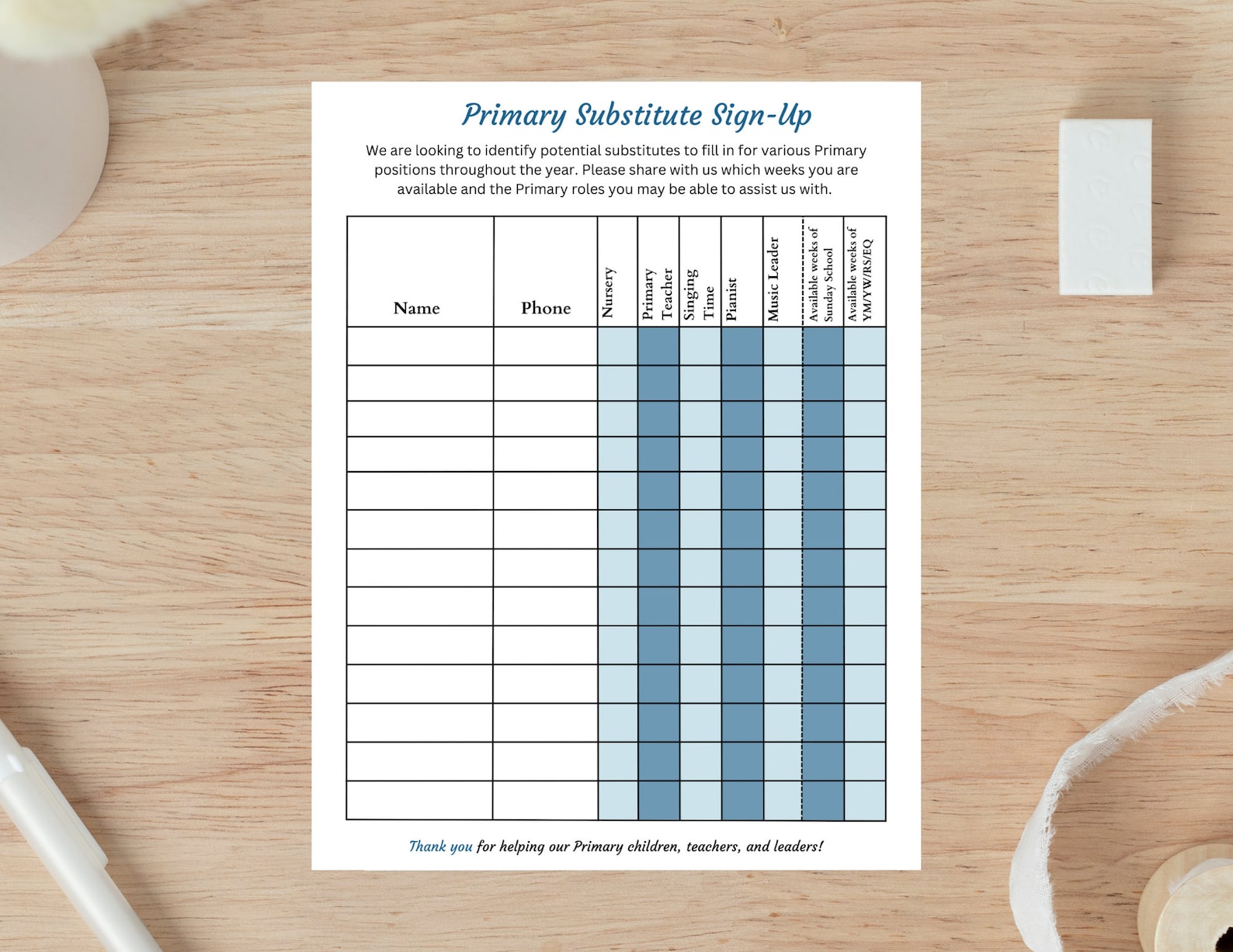 Primary Substitute Sign-up Sheet - Etsy