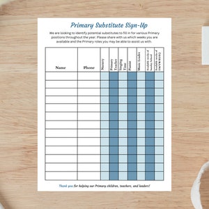 Primary Substitute Sign-up Sheet - Etsy