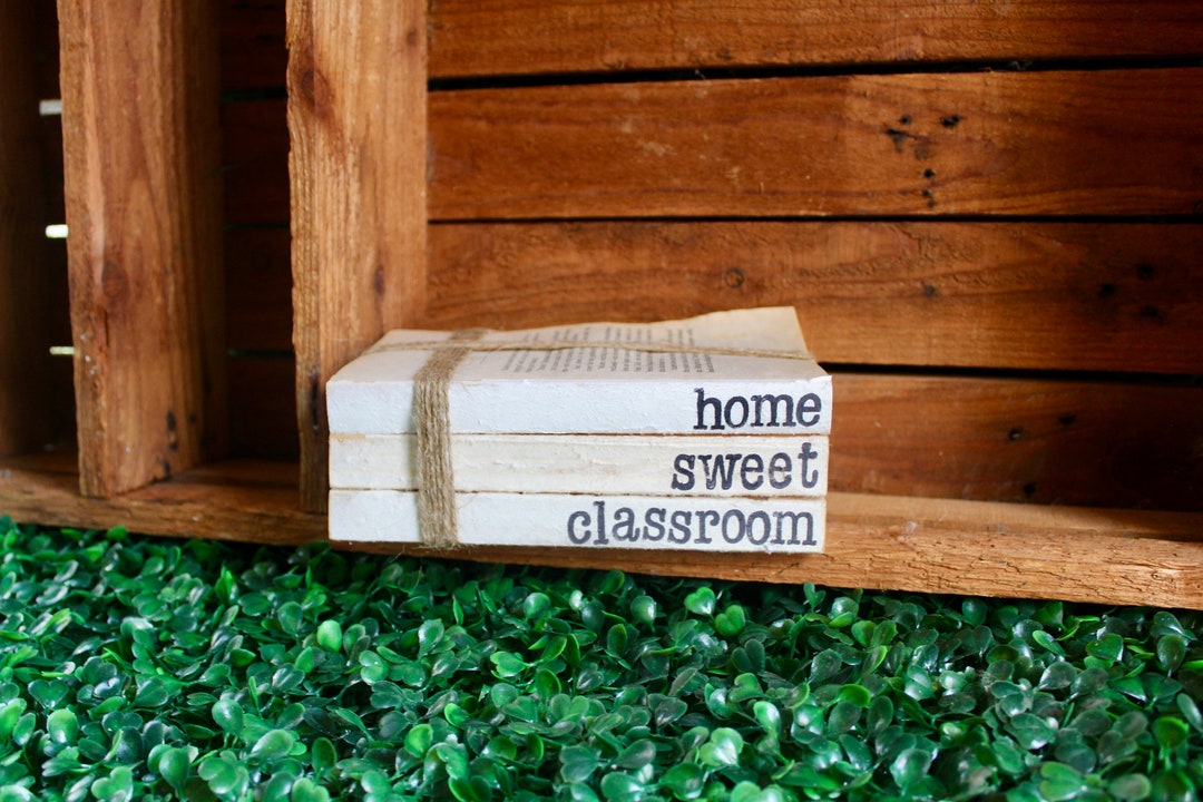 Home Sweet Classroom Decor Farmhouse Book Stack Hand Stamped Rustic ...