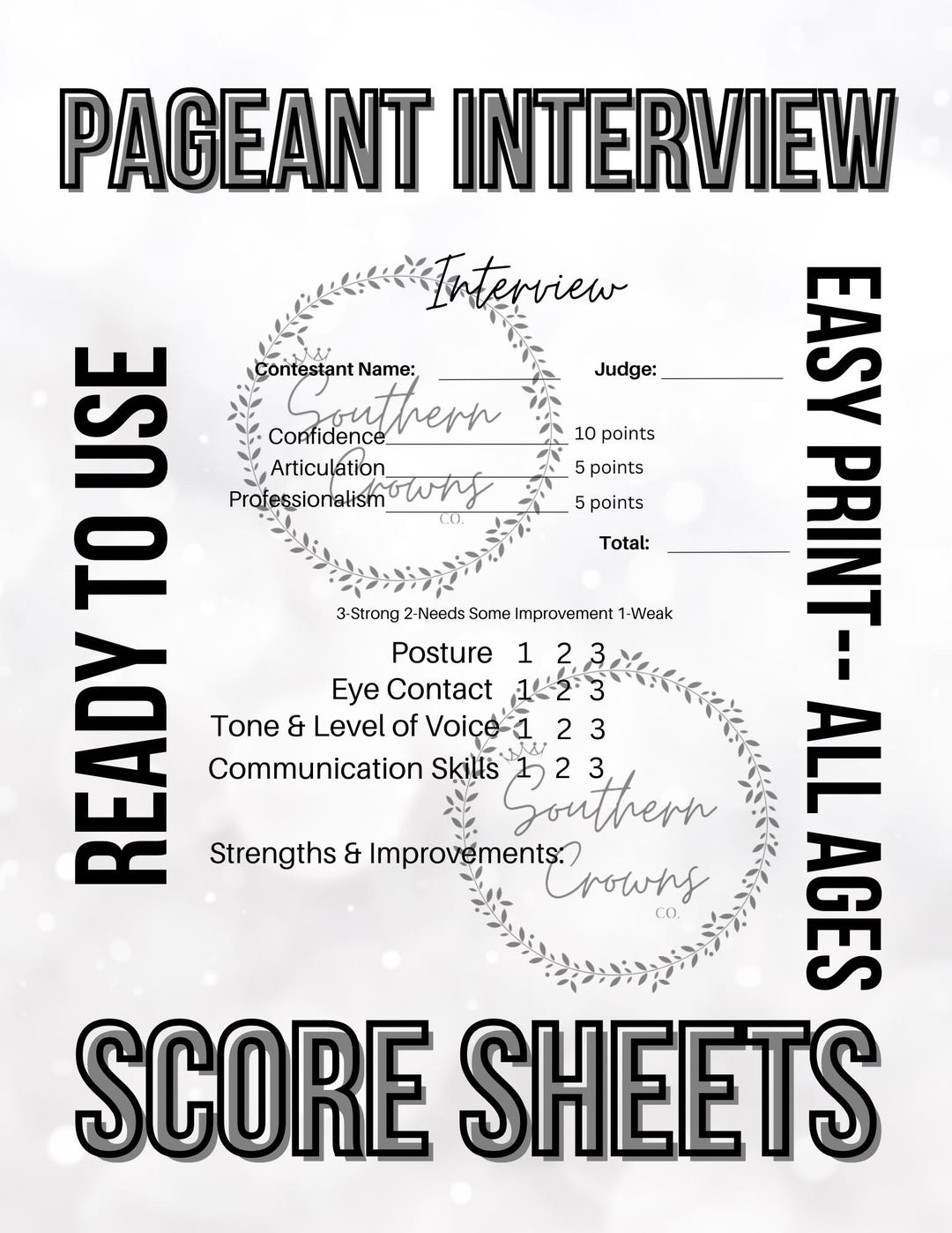 Pageant Interview Score Sheet, Ready to Print Score Sheet, All Age ...