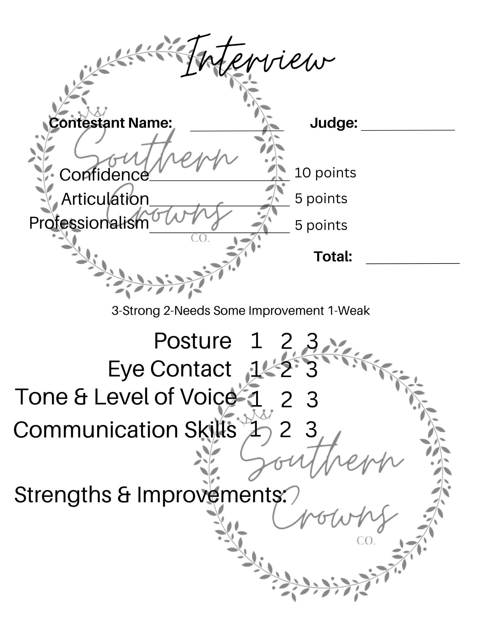 Pageant Interview Score Sheet, Ready to Print Score Sheet, All Age ...