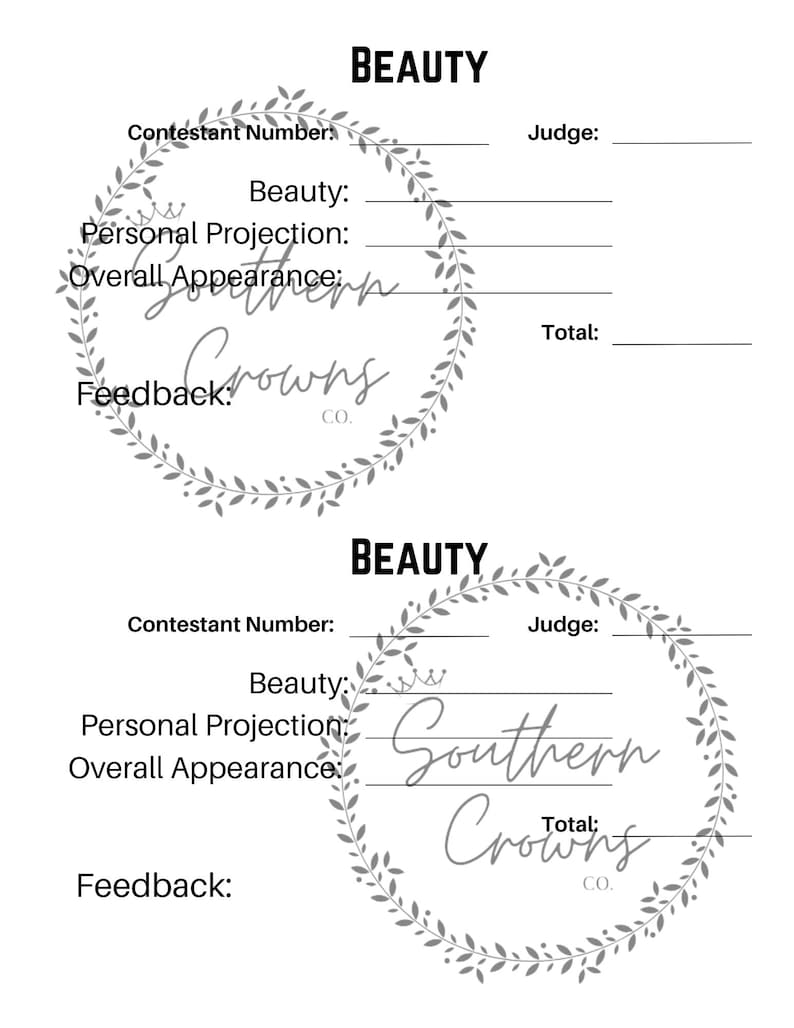 Pageant Score Sheet, Ready to Print Score Sheet, All Age Beauty Score ...