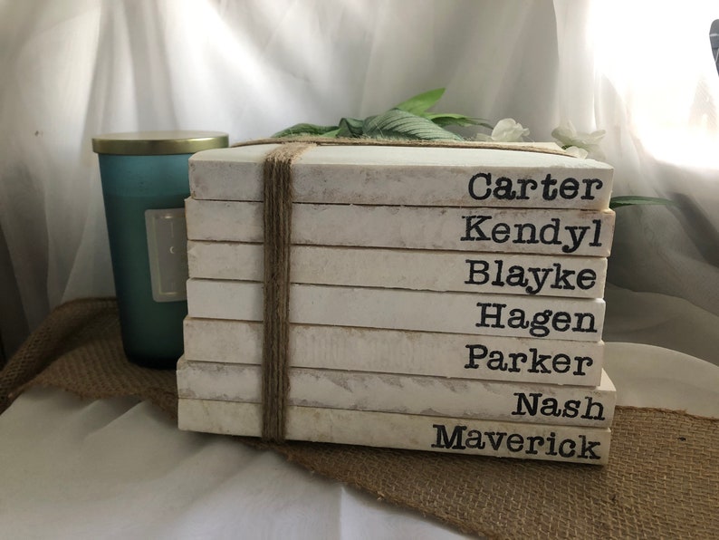 Hand Stamped Book Stack//farmhouse Style Rustic Decor Book - Etsy