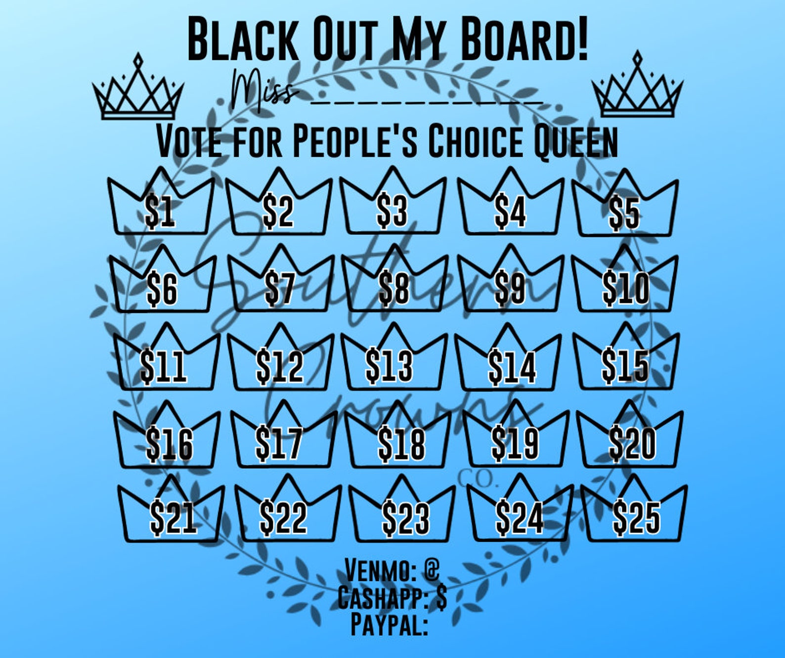 Black Out My Board Pageant Fundraiser, Custom Pageant Votes Flyer ...