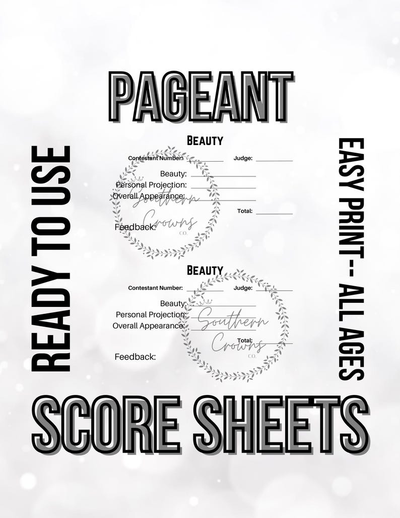 Pageant Score Sheet, Ready to Print Score Sheet, All Age Beauty Score ...