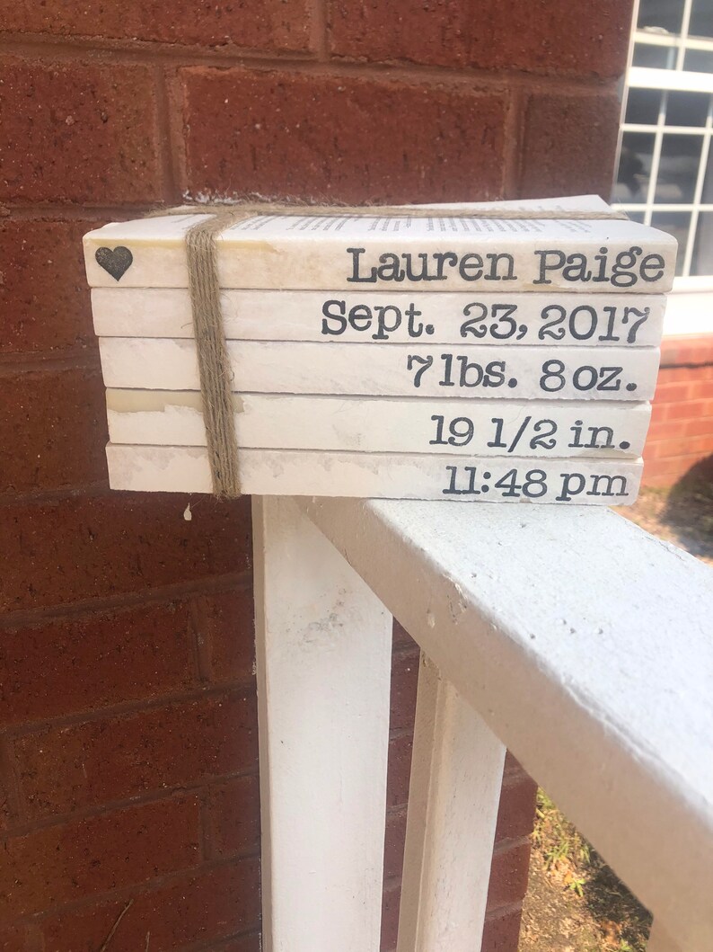 Hand Stamped Book Stack Birth Announcement//farmhouse Style Rustic ...