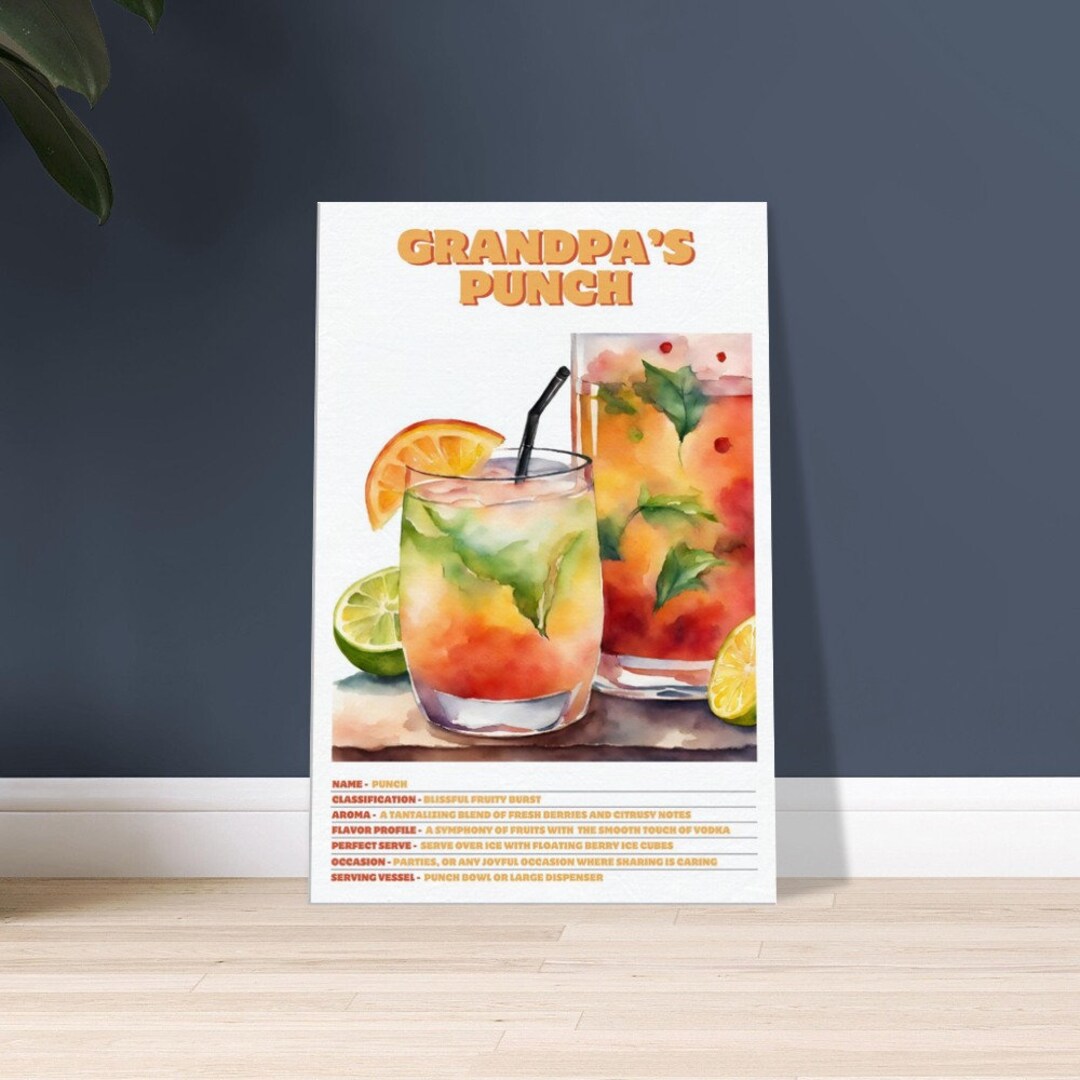 Punch Punch Poster Punch Cocktail Print Watercolor Cocktail - Etsy